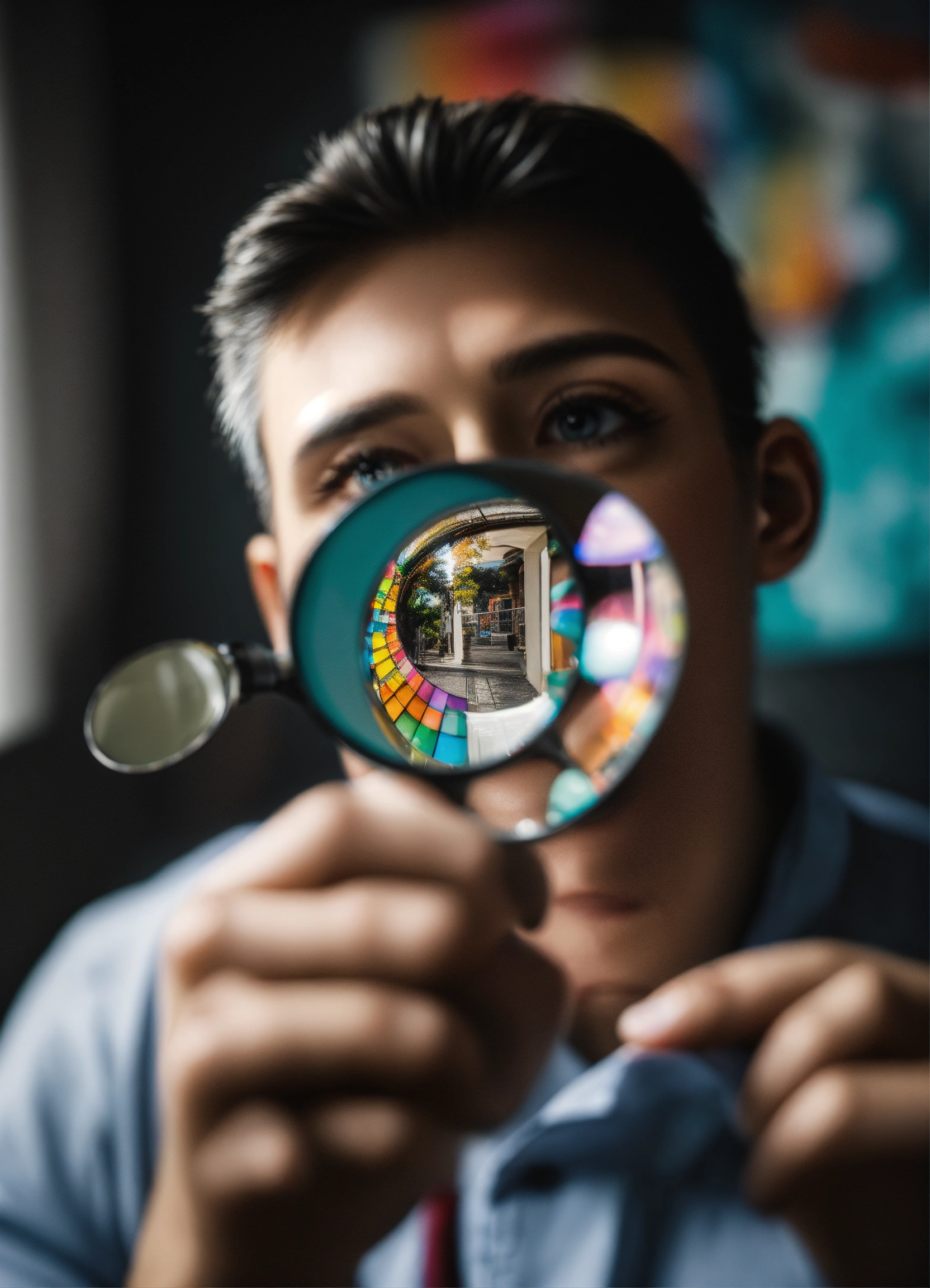 Lexica - "Seeing Through Color", individual holding a magnifying glass ...