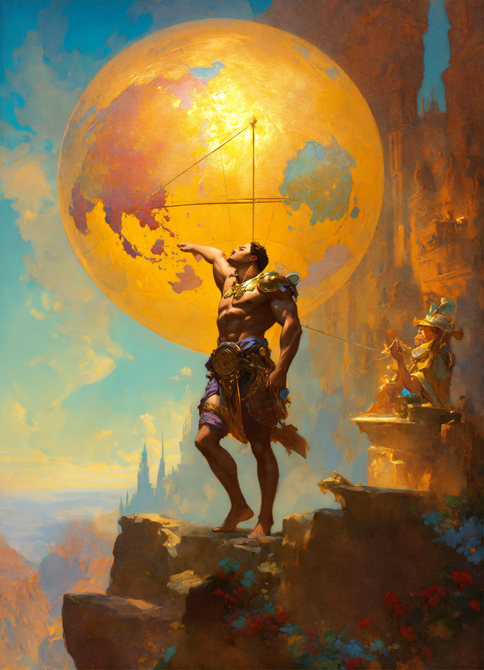 Lexica - Atlas holding the world with space around him, painting by ...