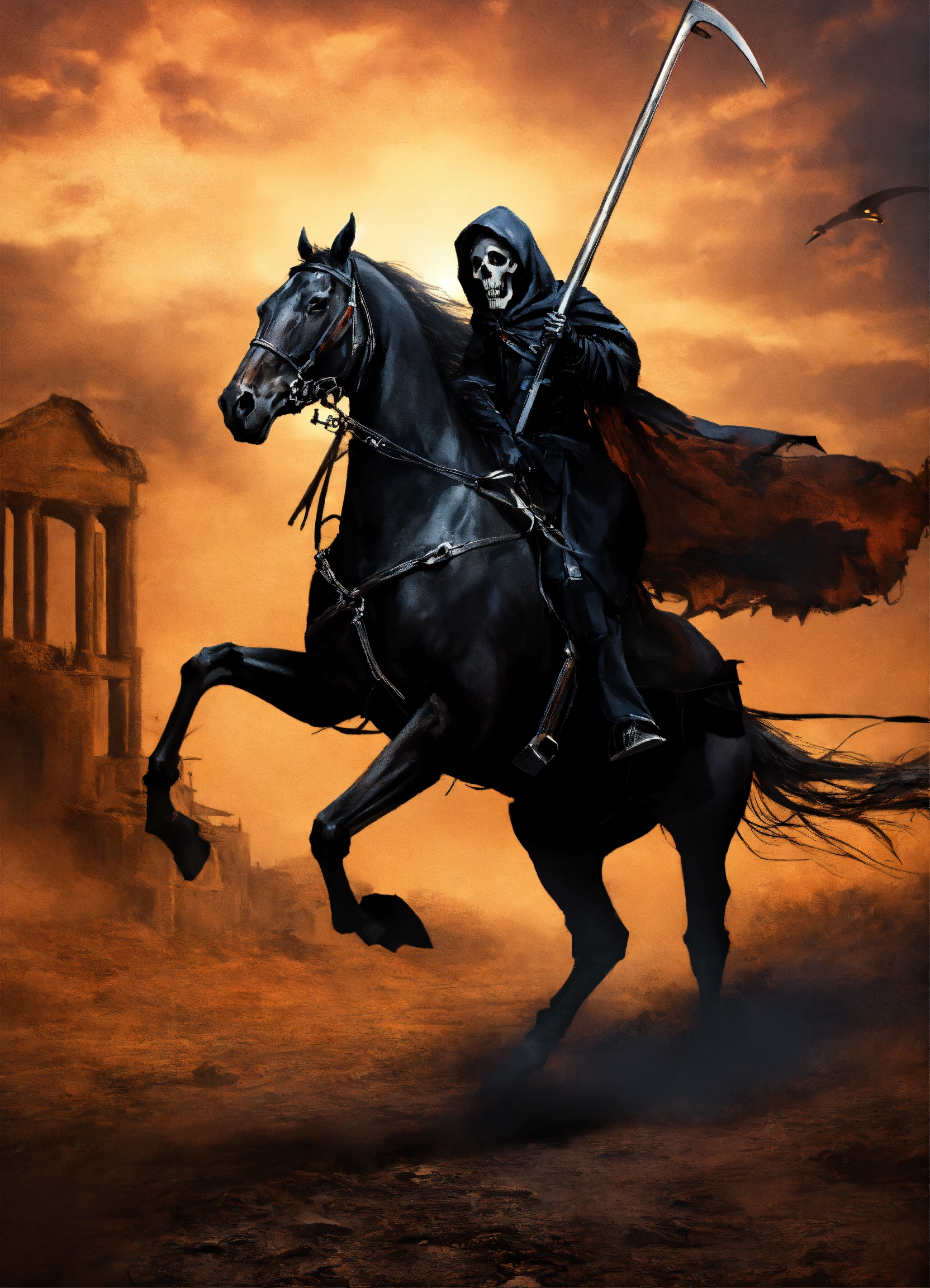 Lexica - Skeletal horse, apocalyptical background, death, Grim Reaper ...