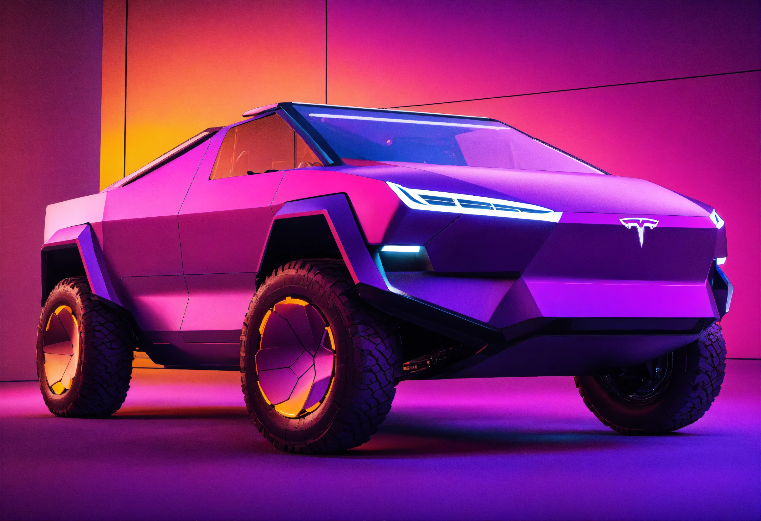 Lexica - Tesla cybertruck, side view, whole car, 4k, 3d render, purple ...
