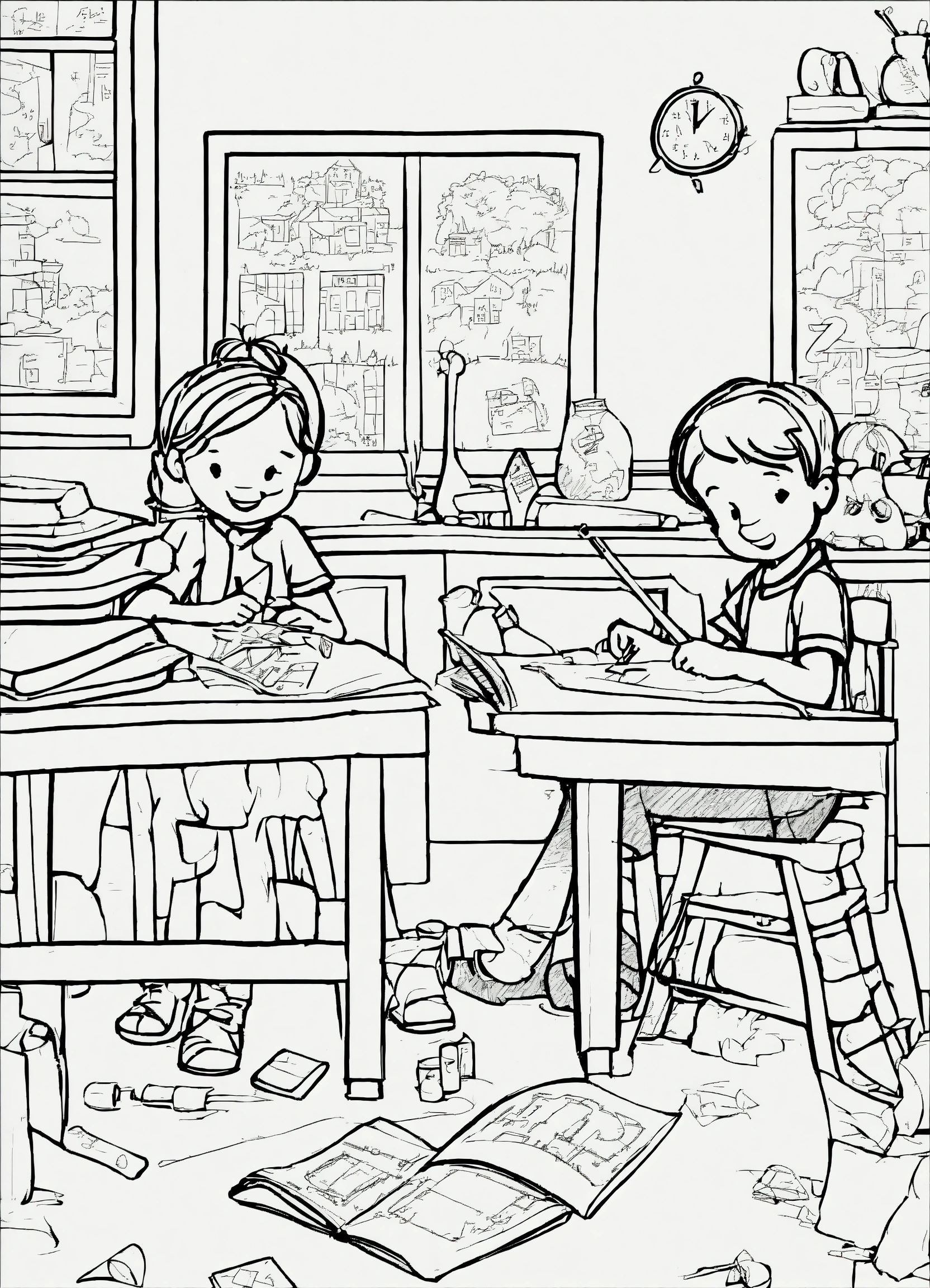 Lexica - Line drawing kids solving math problems, clip art, black and ...