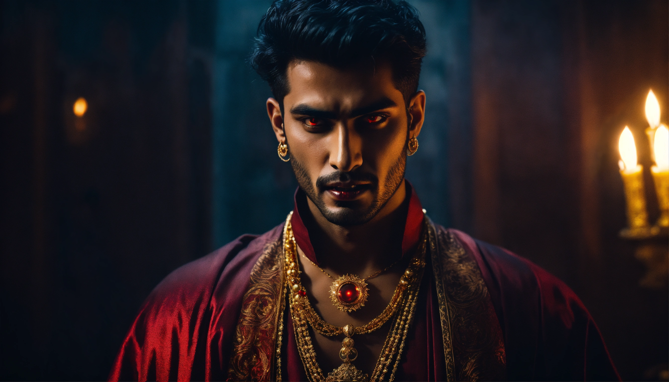 Lexica - Sinister and dramatic portrait of a young handsome South Asian ...