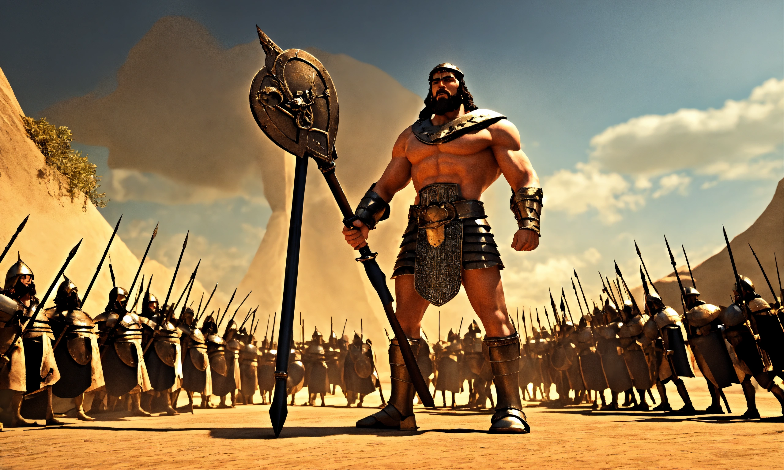 Lexica - Scene Description "Goliath, the massive Philistine warrior ...