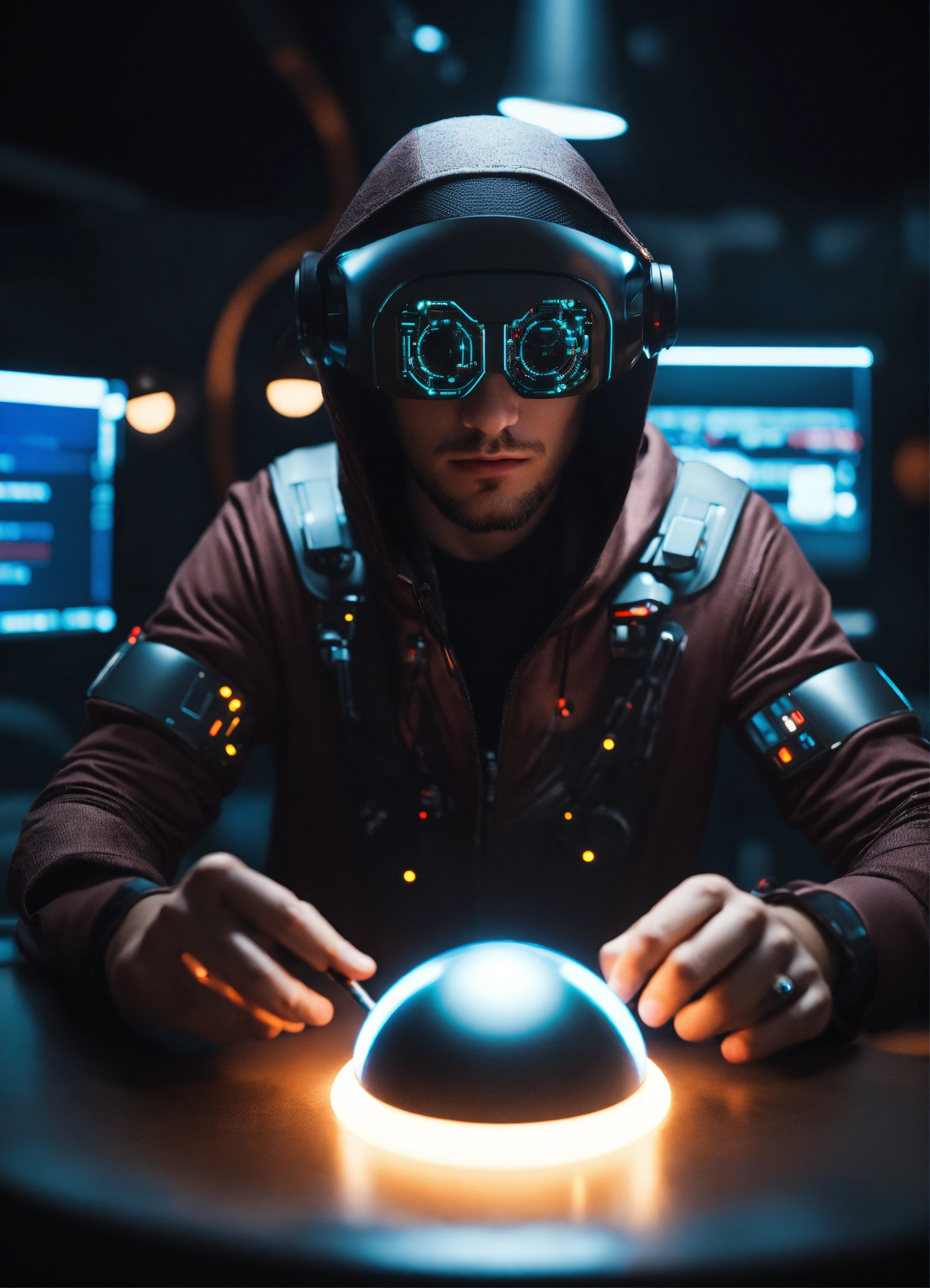 Lexica - Nerdy 25 year old male cyborg hacker wearing futuristic ...