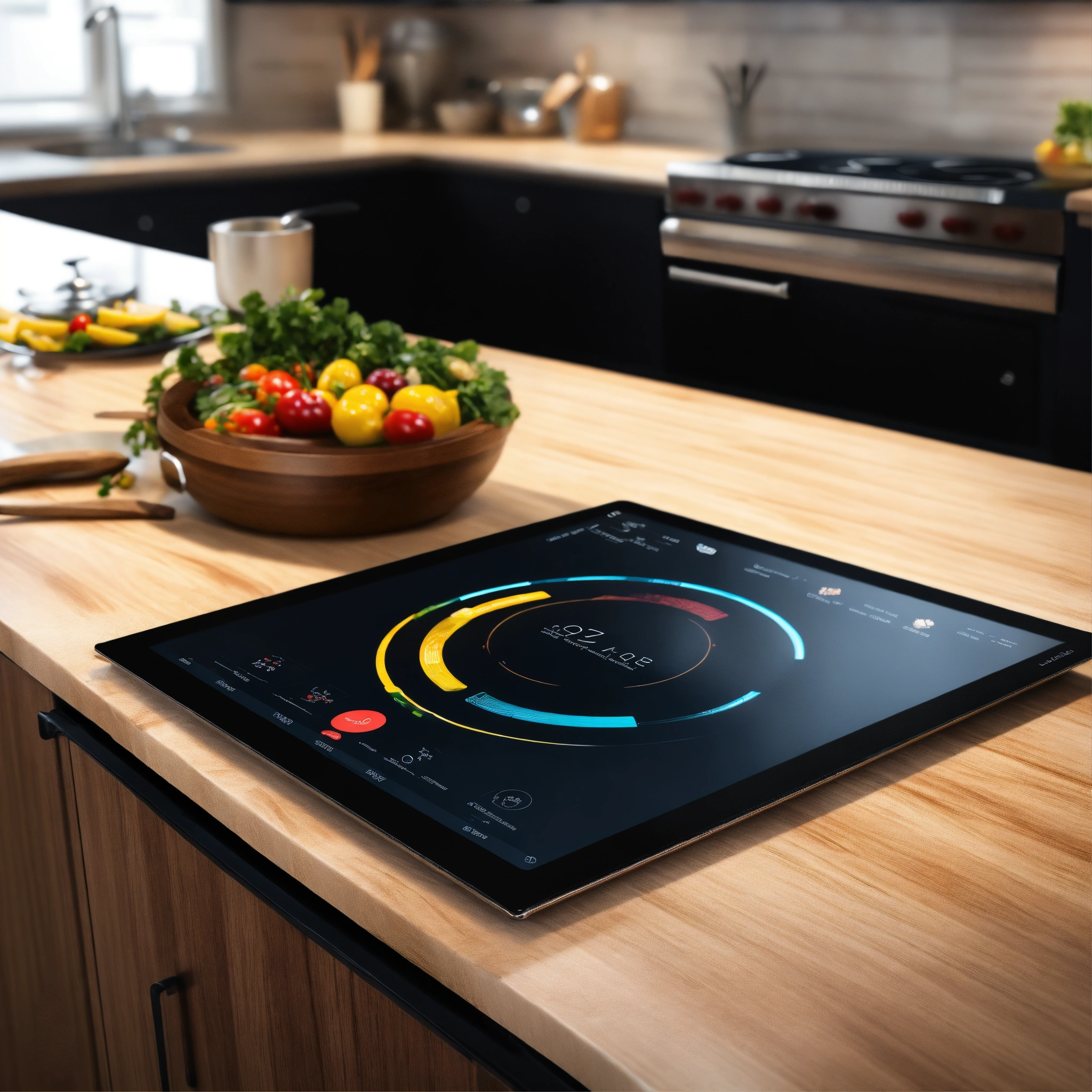 Lexica - Tablet embedded in a kitchen island countertop, UI/UX design for induction cooktop ...