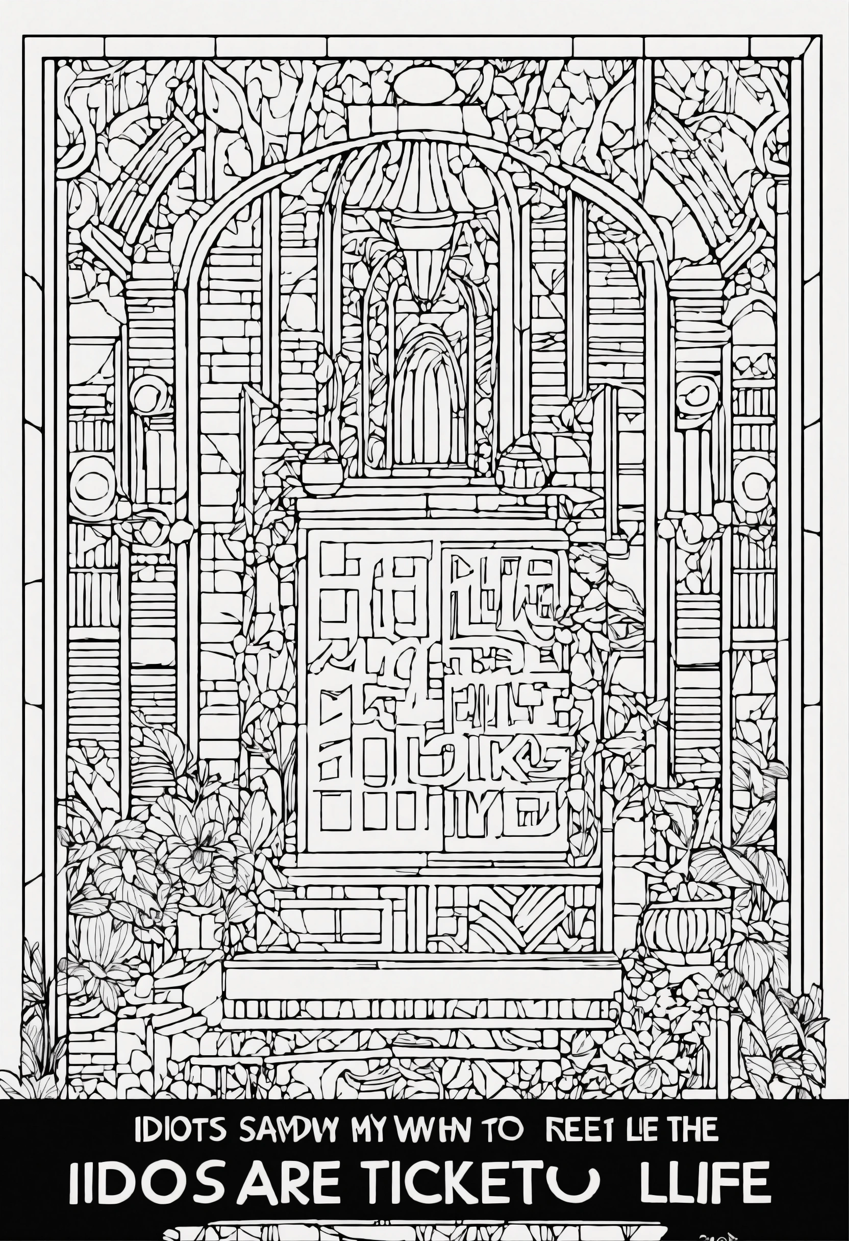 Lexica - Coloring page for adults, bold lines, dark lines, sign with a ...