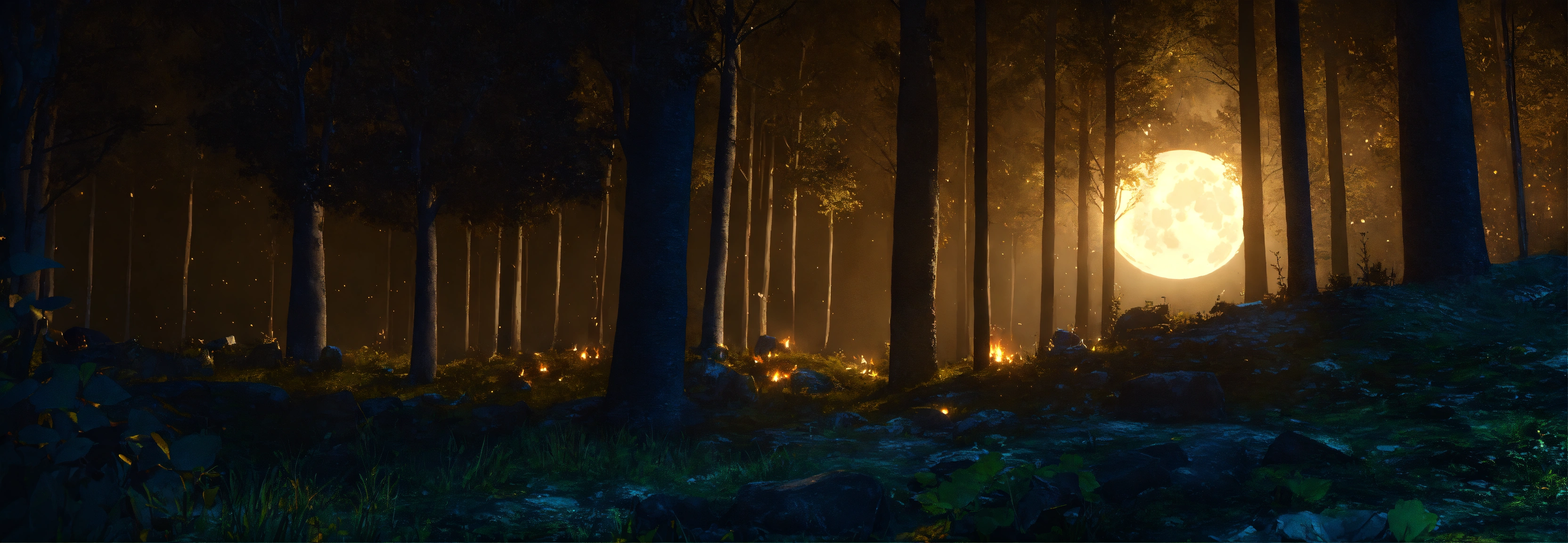 Lexica - Dark dense forest at midnight with fullmoon, dense vegetation ...