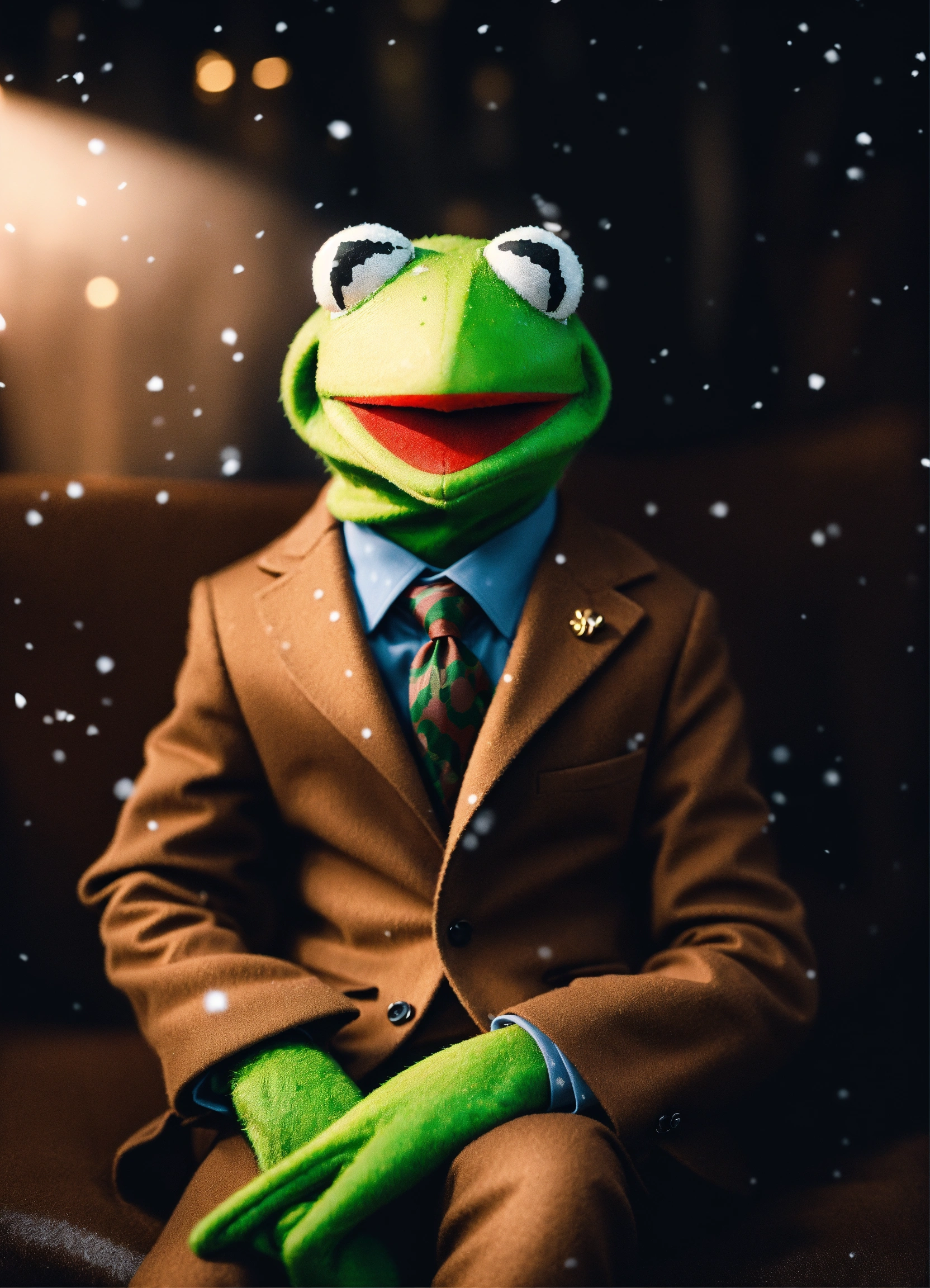 Lexica - Kermit the Frog wearing a brown gucci suit, gucci promo photo ...