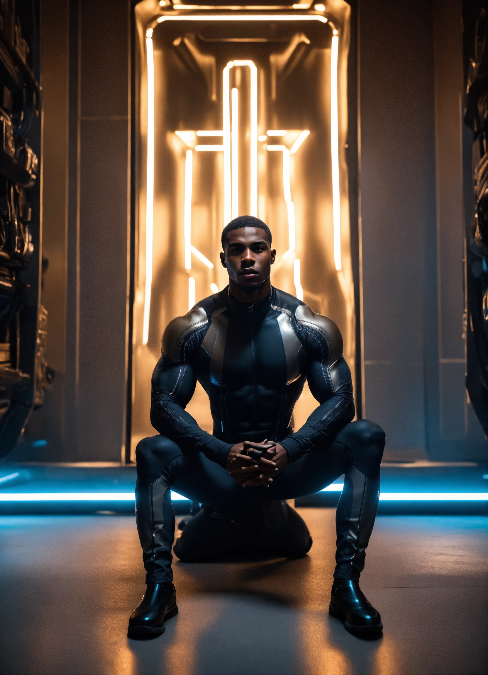 Lexica - A realistic dark photo of a strong muscular mixed race black ...