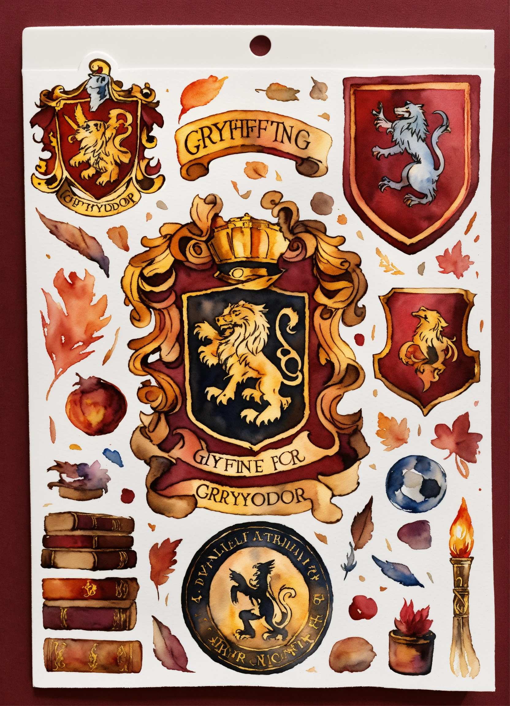 Lexica - Watercolor stickers gryffindor