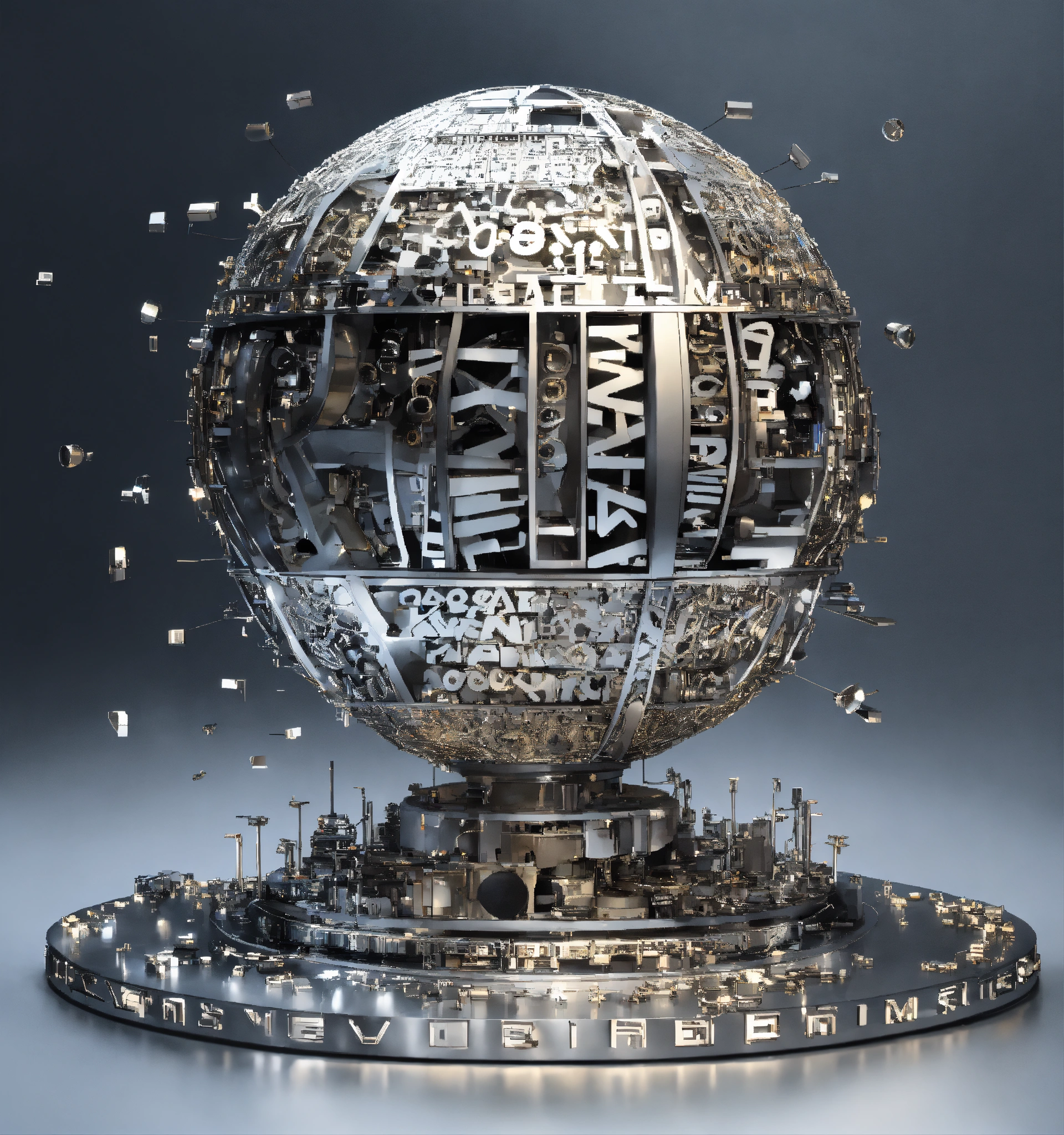 Lexica - Visualize the word expansive using silver machine parts.