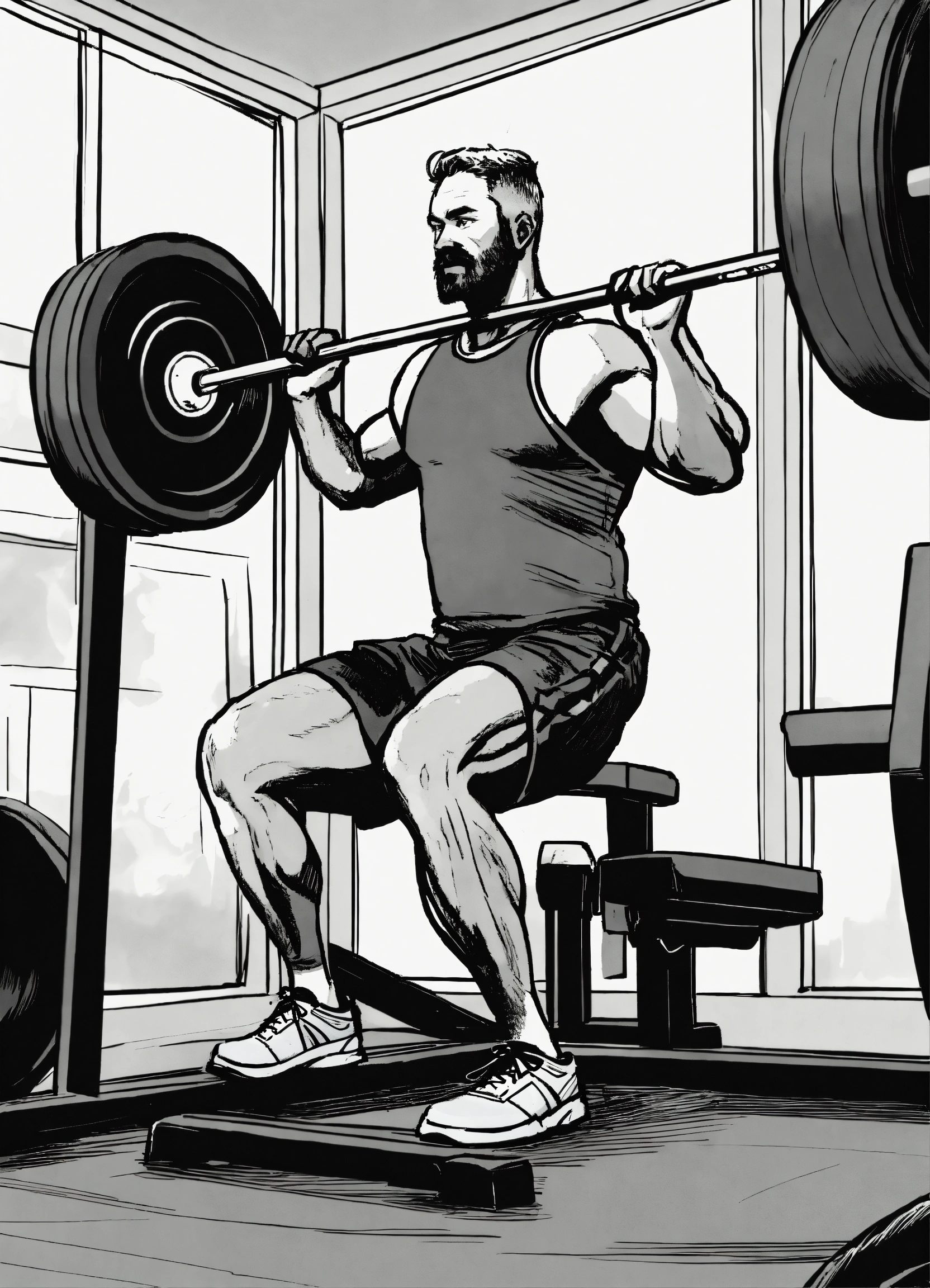 Lexica - Black & white pen and ink sketch of a middle aged with a dad ...