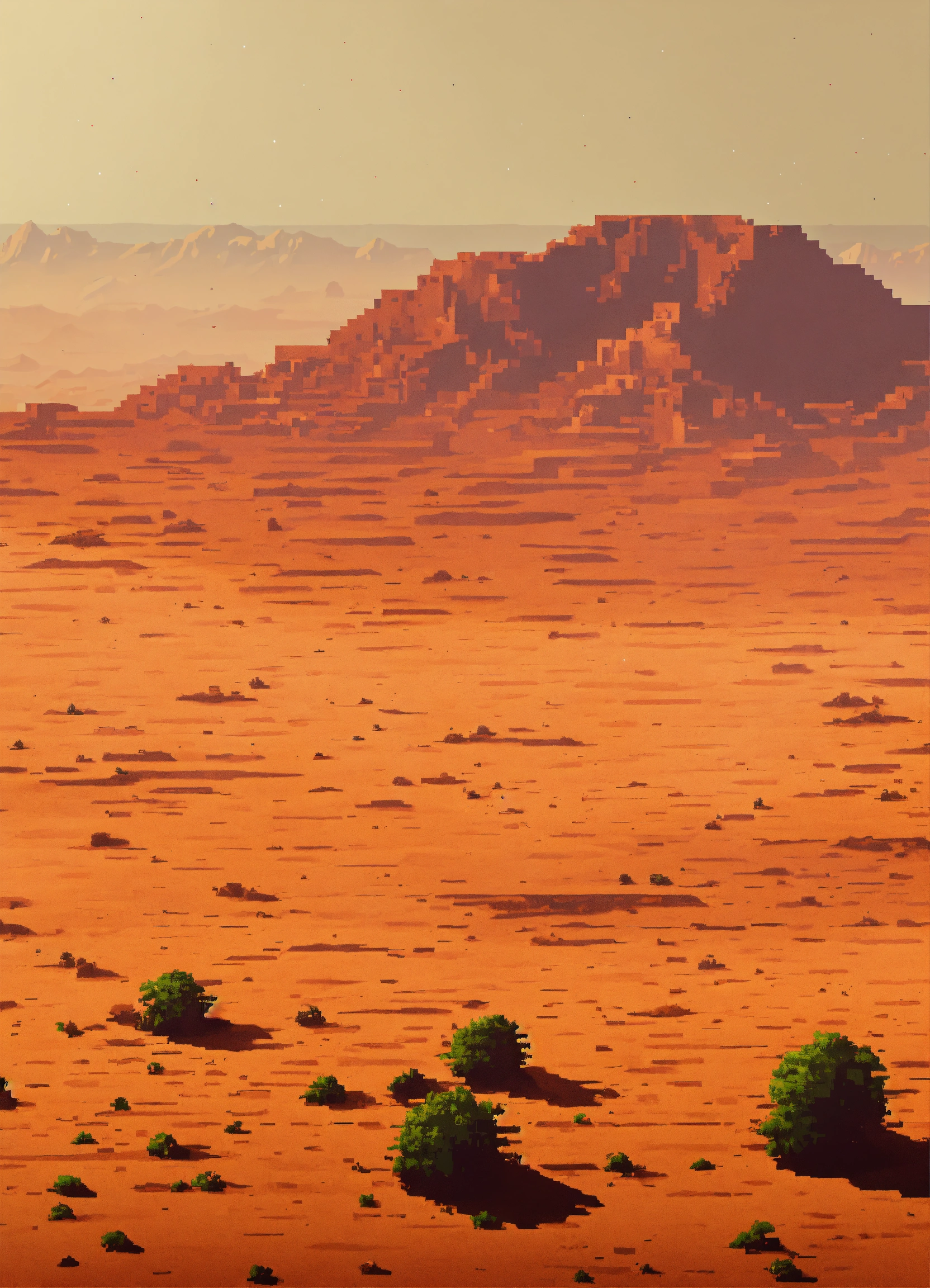 Lexica - Simple blocky pixel 8-bit image of a completely flat desert ...