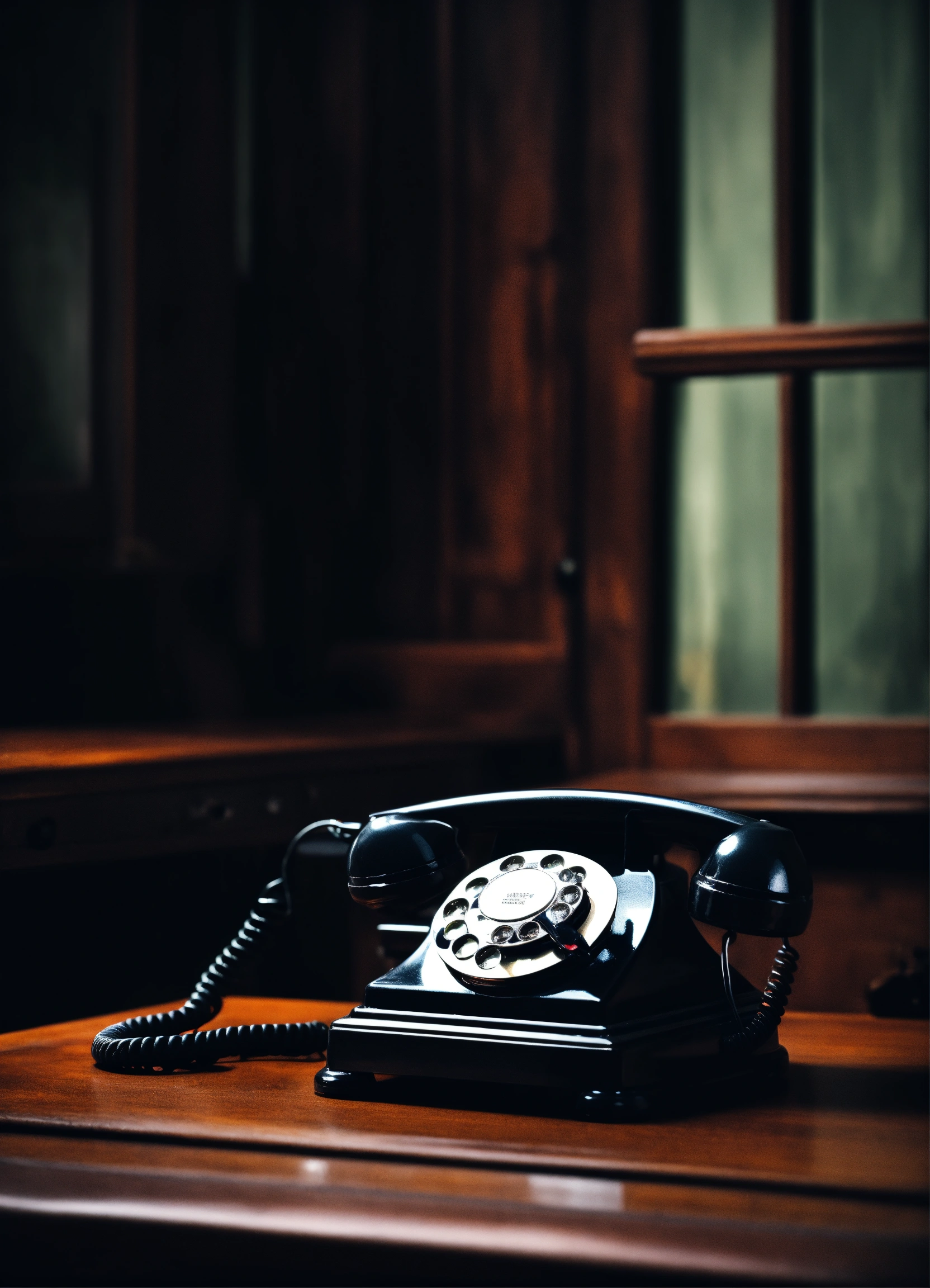 Lexica - Old style phone on a desk with a dark mood