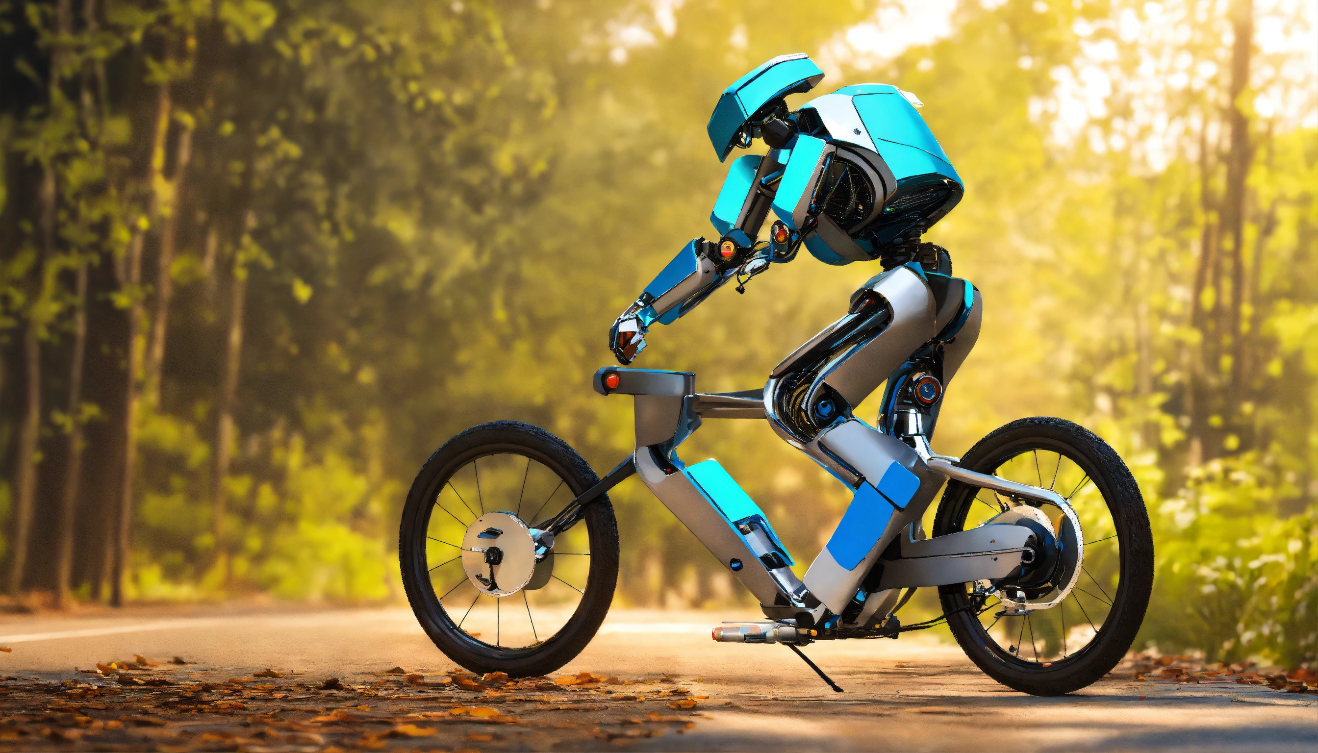 Lexica - AI robot riding a bicycle towards the right