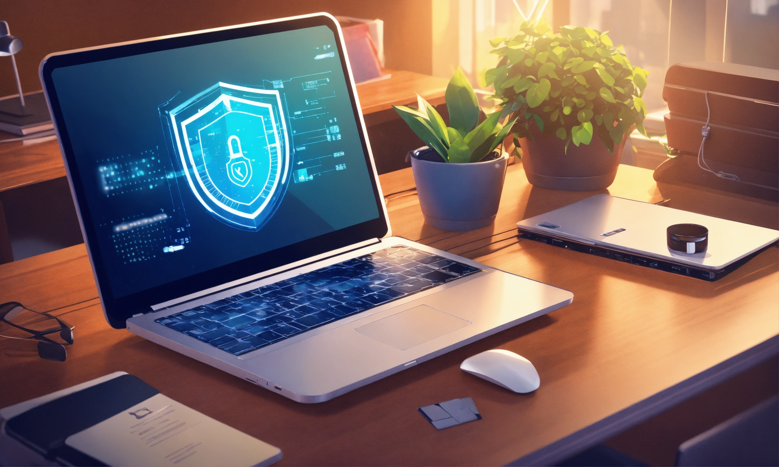 Lexica - Cyber security laptop on desk illustration