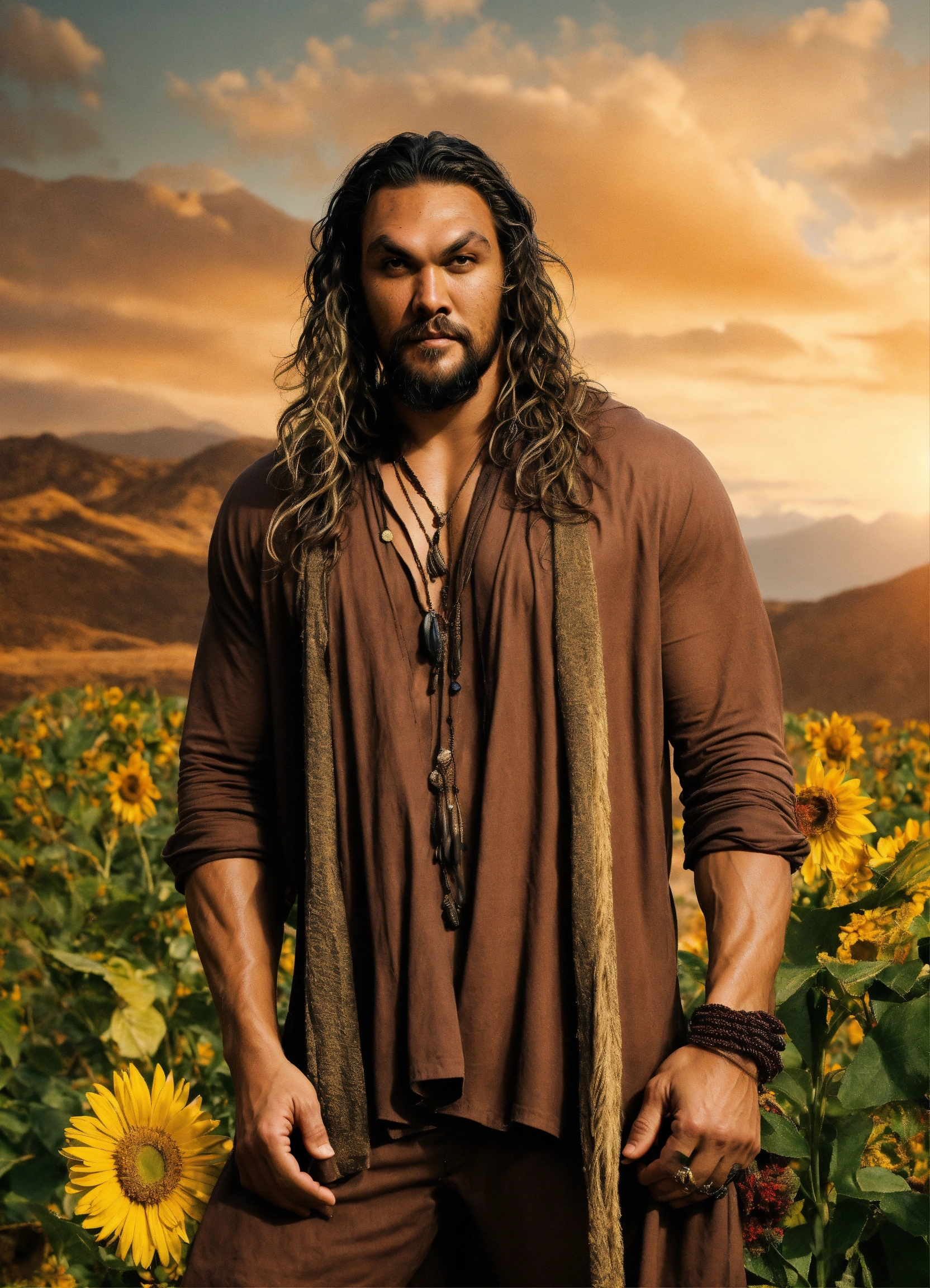 Lexica - A man looks like Jason Momoa. Also looks like a vegan hippie