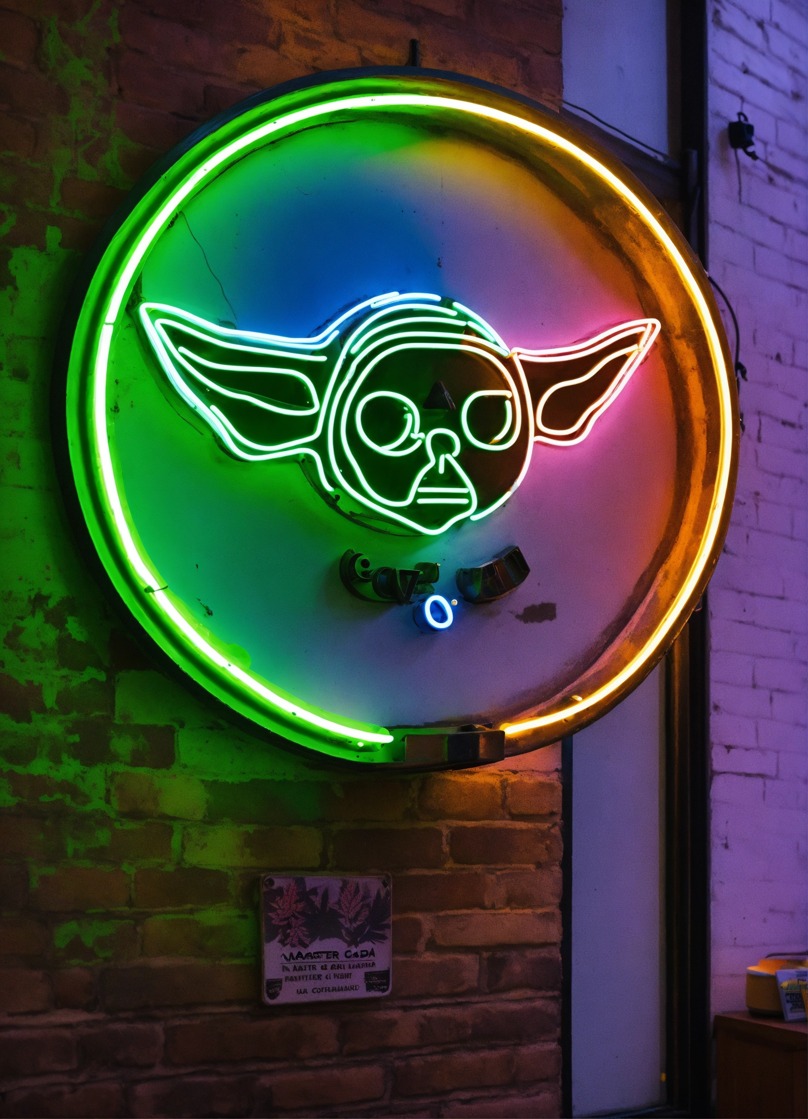 Lexica - A design of a rounded neon sign with Master Yoda and marihuana ...