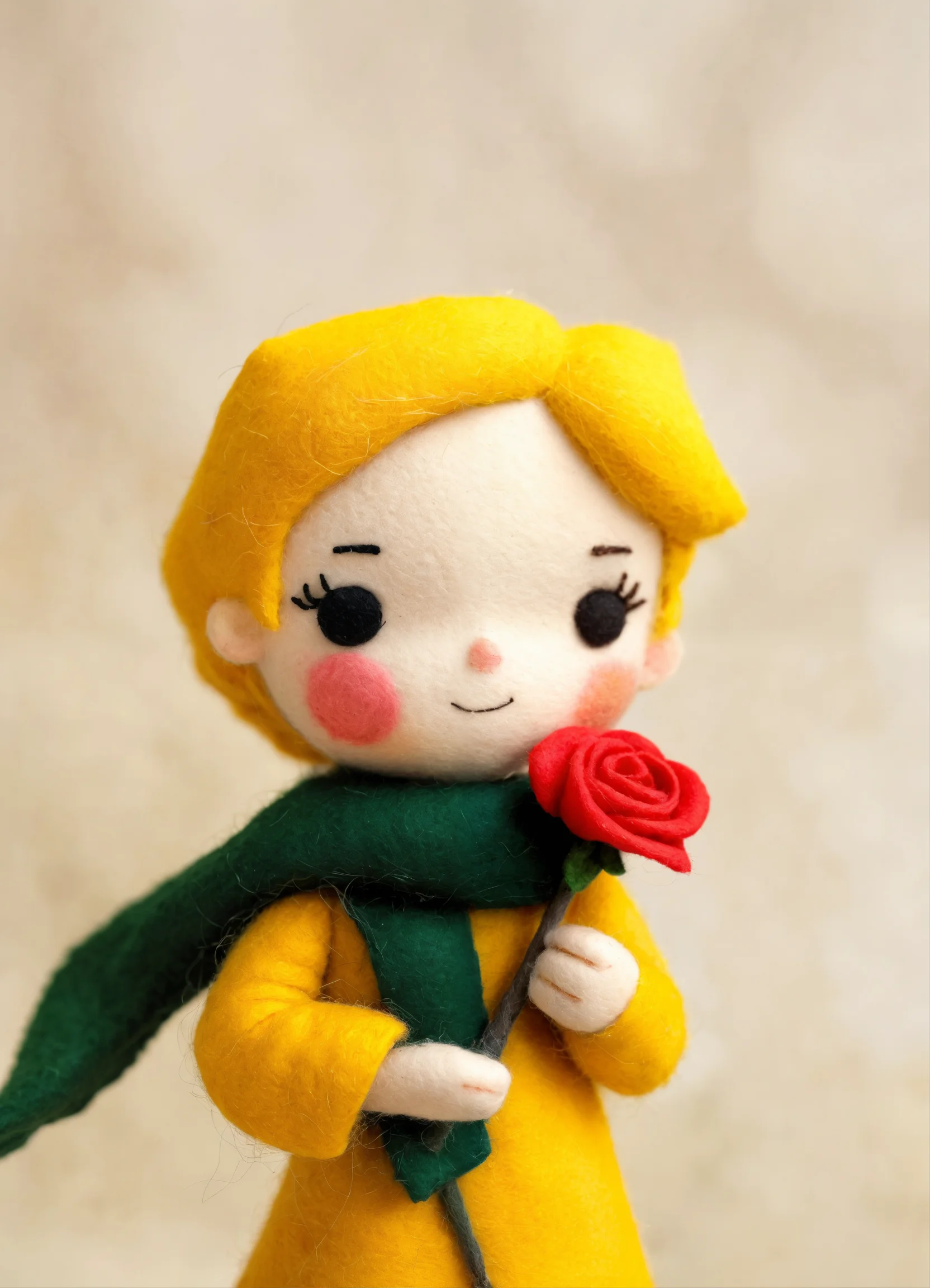 Lexica - Felt artwork, the little French prince holding a red rose, the ...