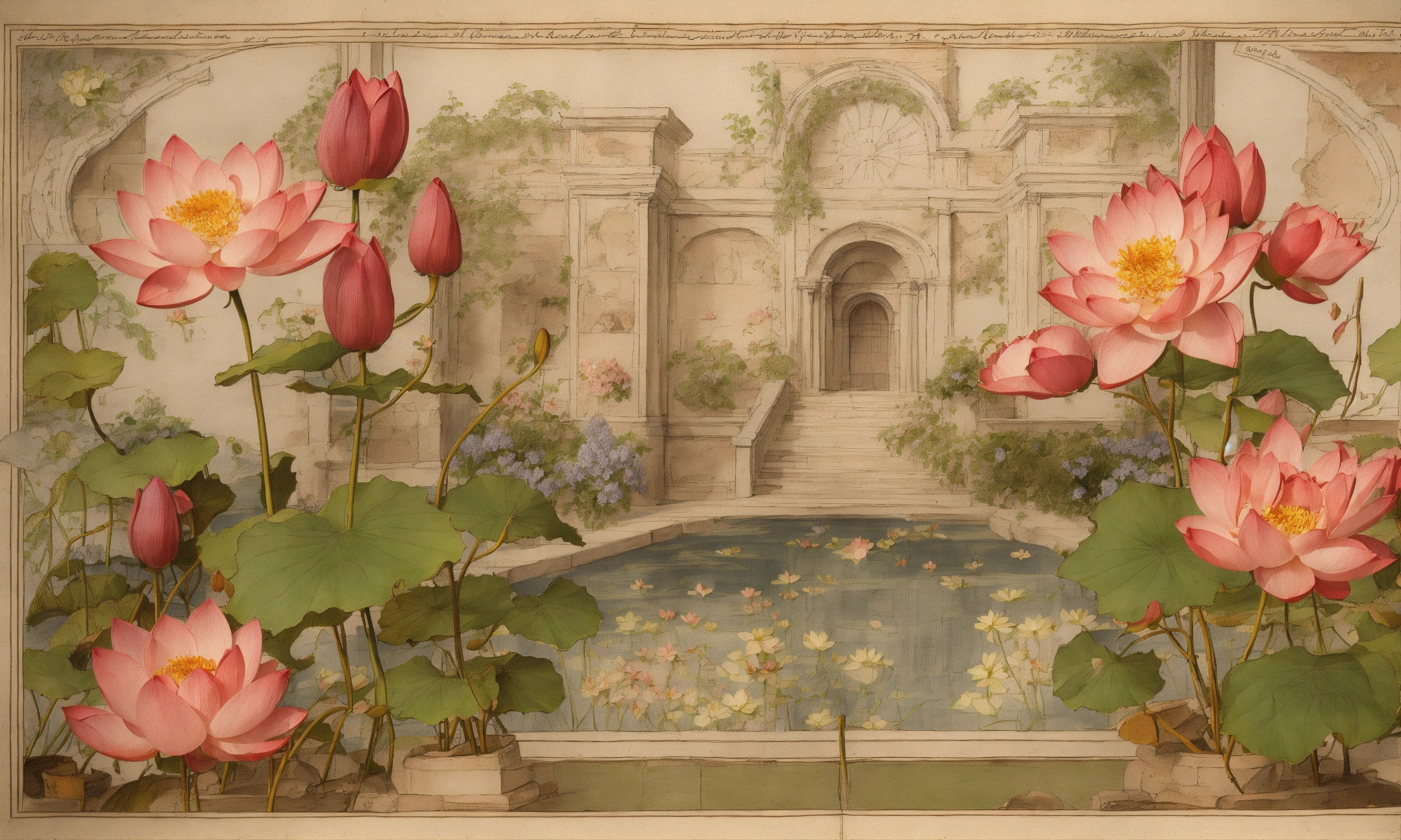 Lexica - ((heraldic pattern)) beautiful lotus and wisteria flowers ...