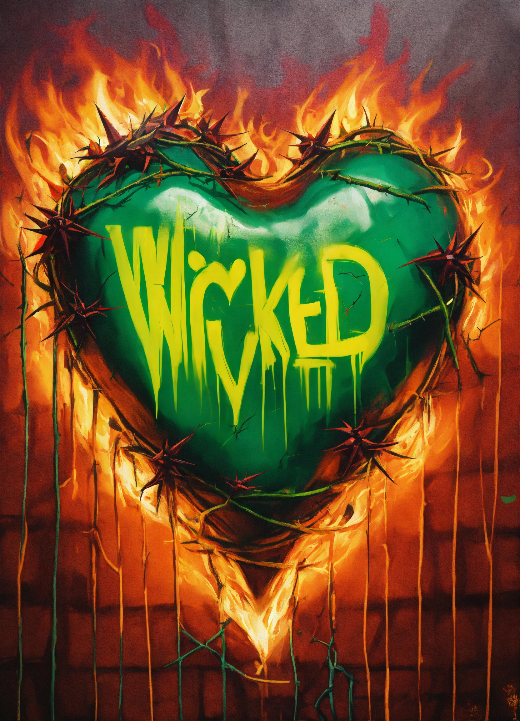Lexica - A graffiti of a heart on fire with thorns saying wicked game ...