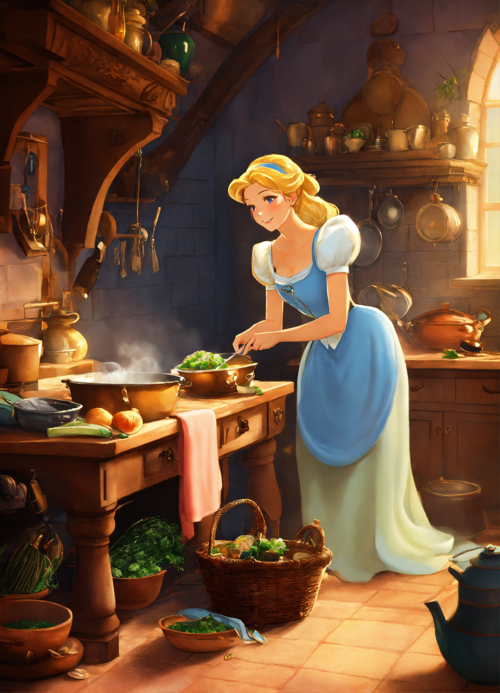 Lexica - Cinderella cooked, cleaned the vessels and cleaned the house