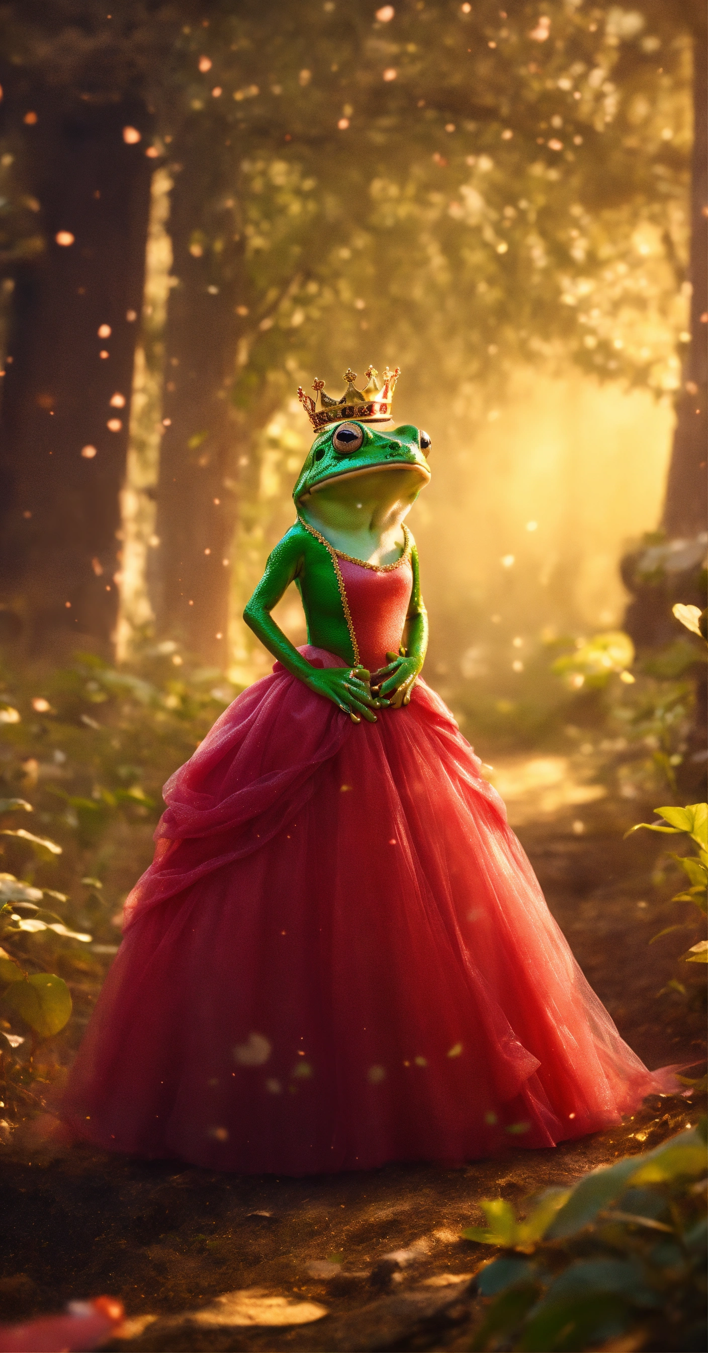 Lexica - Cute lady frog in dress and crown dressed in gown in cinematic ...