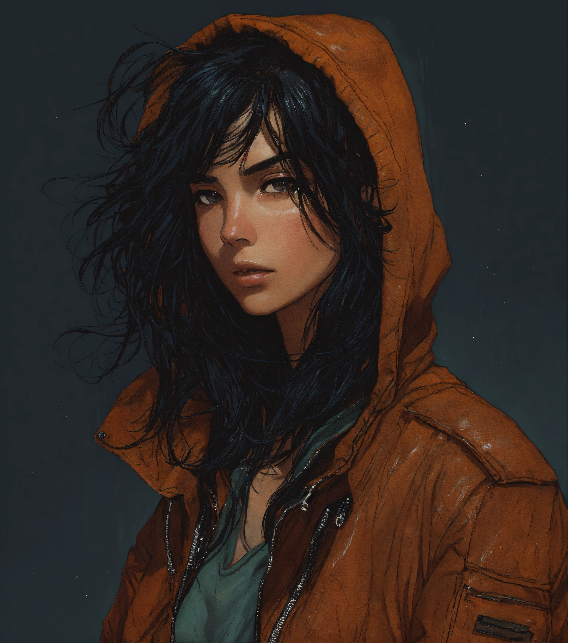 Lexica - An illustration by moebius, a young woman with black messy ...