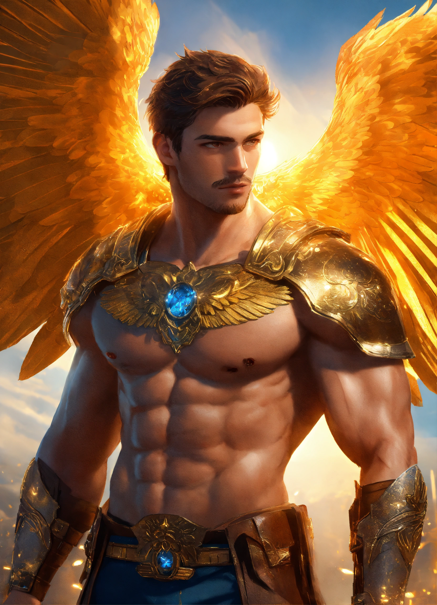 Lexica - "magical Angel of War, blue sky, rays of golden light, golden ...