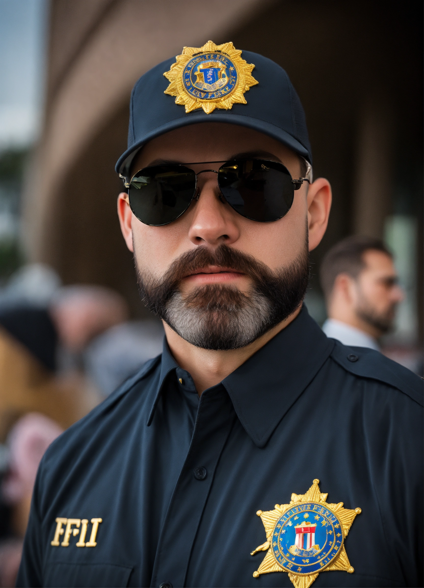 Lexica - Fbi agent with a close patchy shaved beard wearing and fbi hat ...