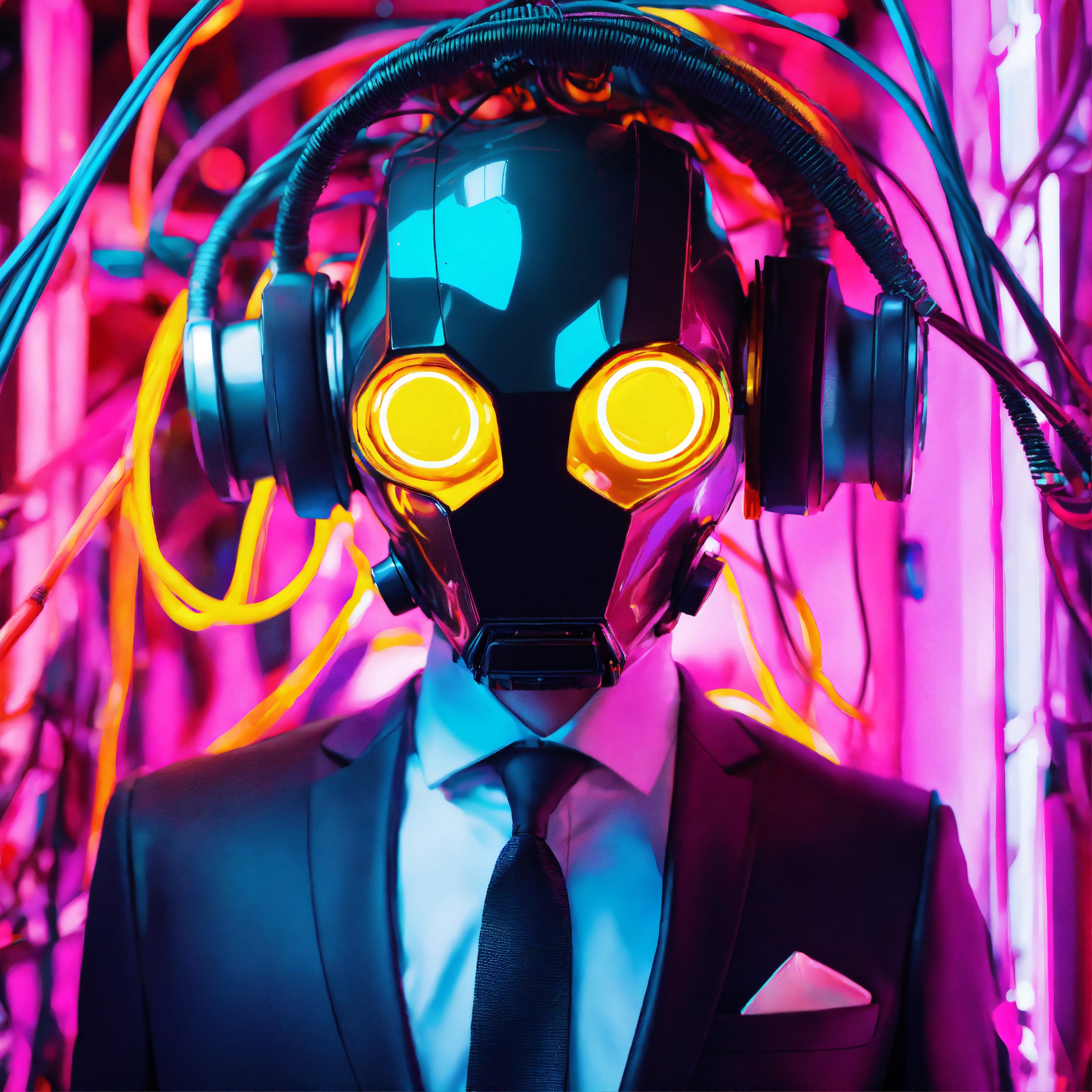 Lexica Close Up Portrait Photography One Of The Daft Punk Robots Dressed In Suits In A Neon