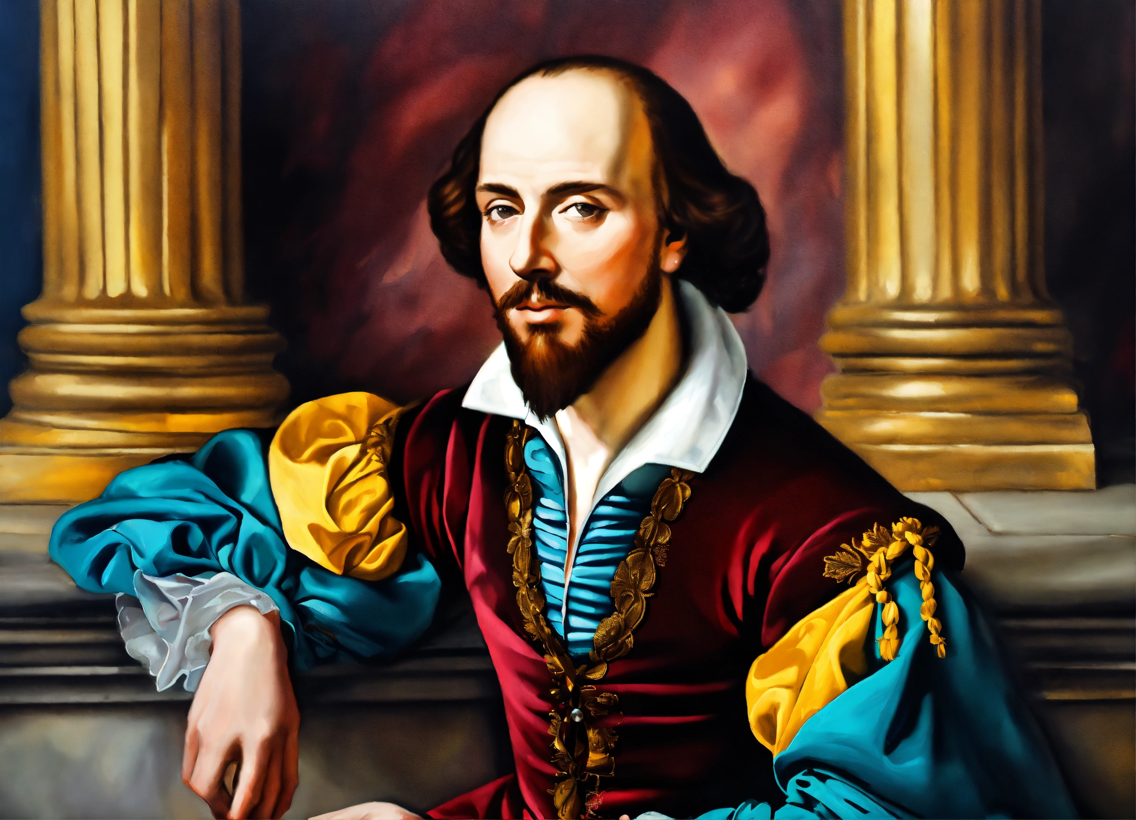 Lexica - William Shakespeare sitting on a wall in colourful, oil ...