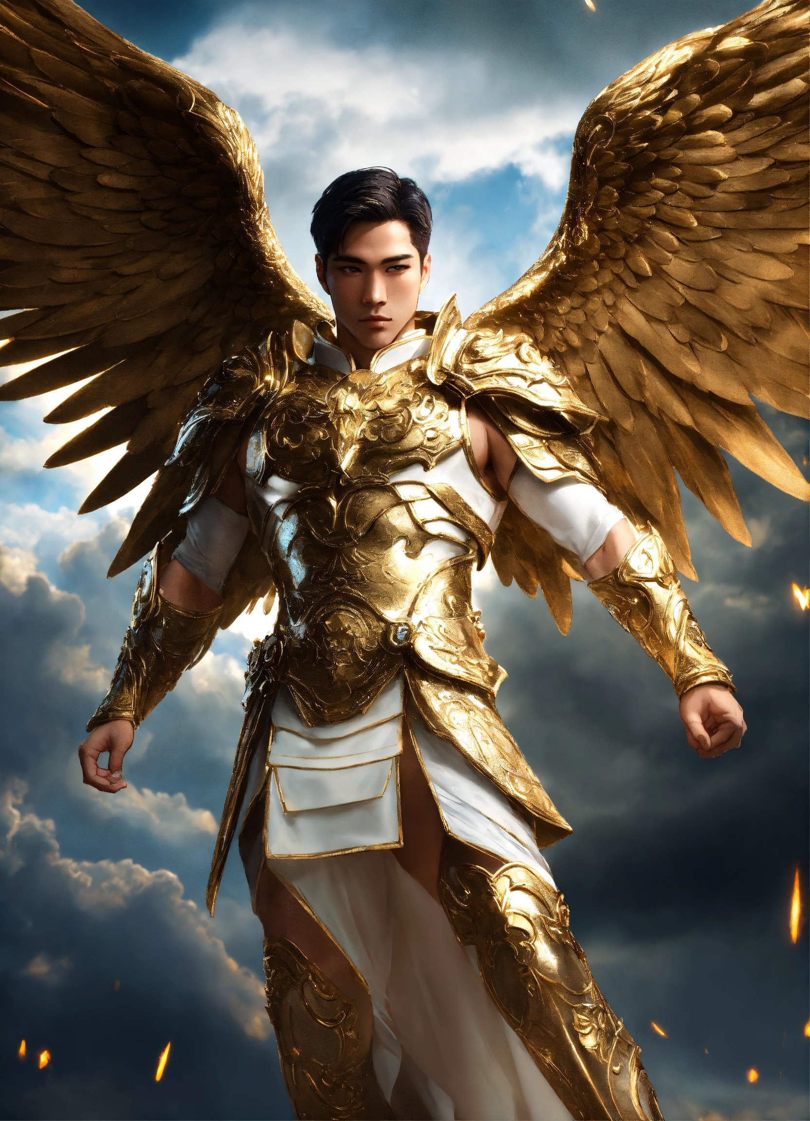 Lexica - Full body strong handsome Asian male god angel with wings ...