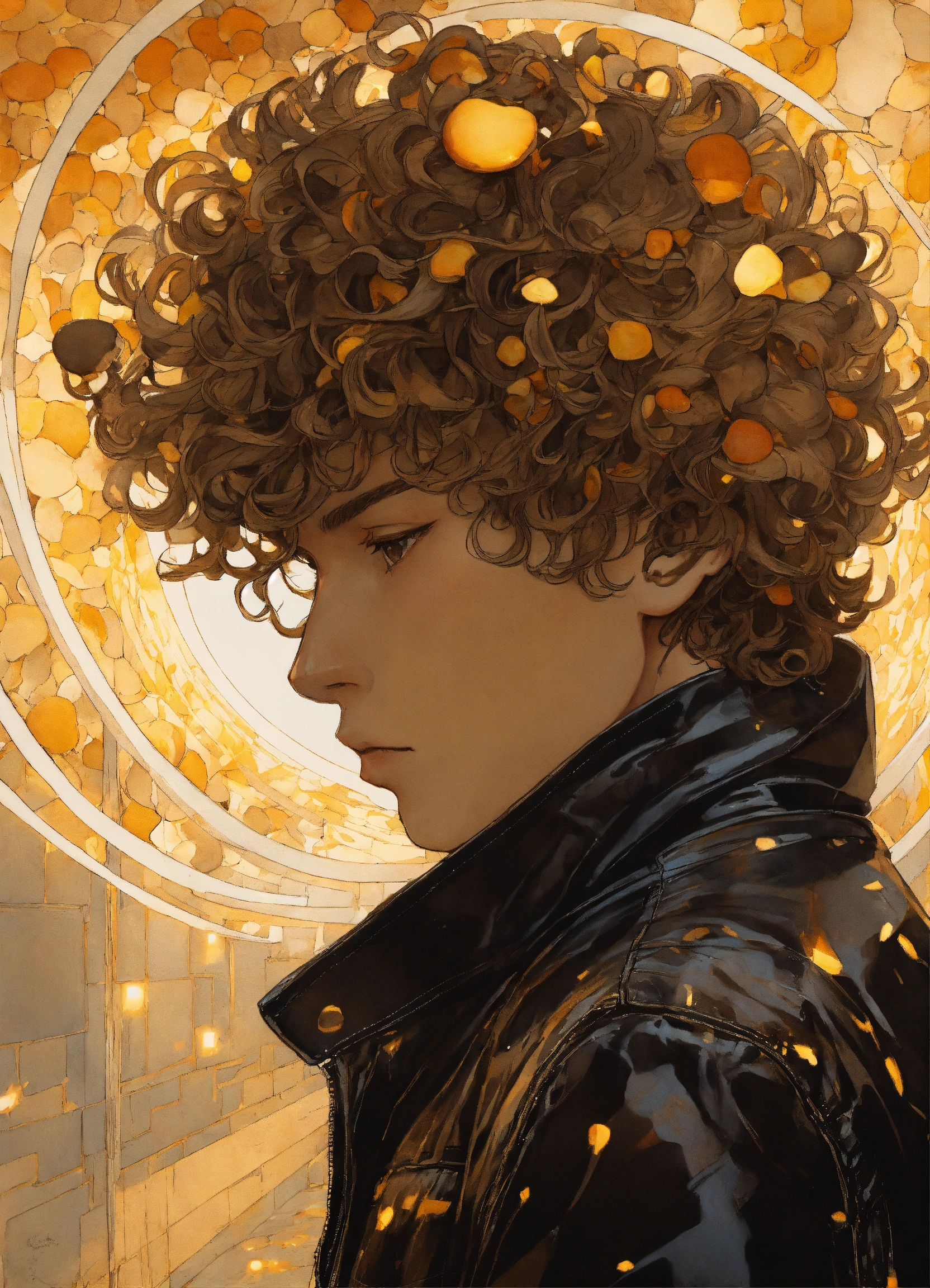 Lexica - A portrait. a Samari curly sandy brown hair in a black leather ...