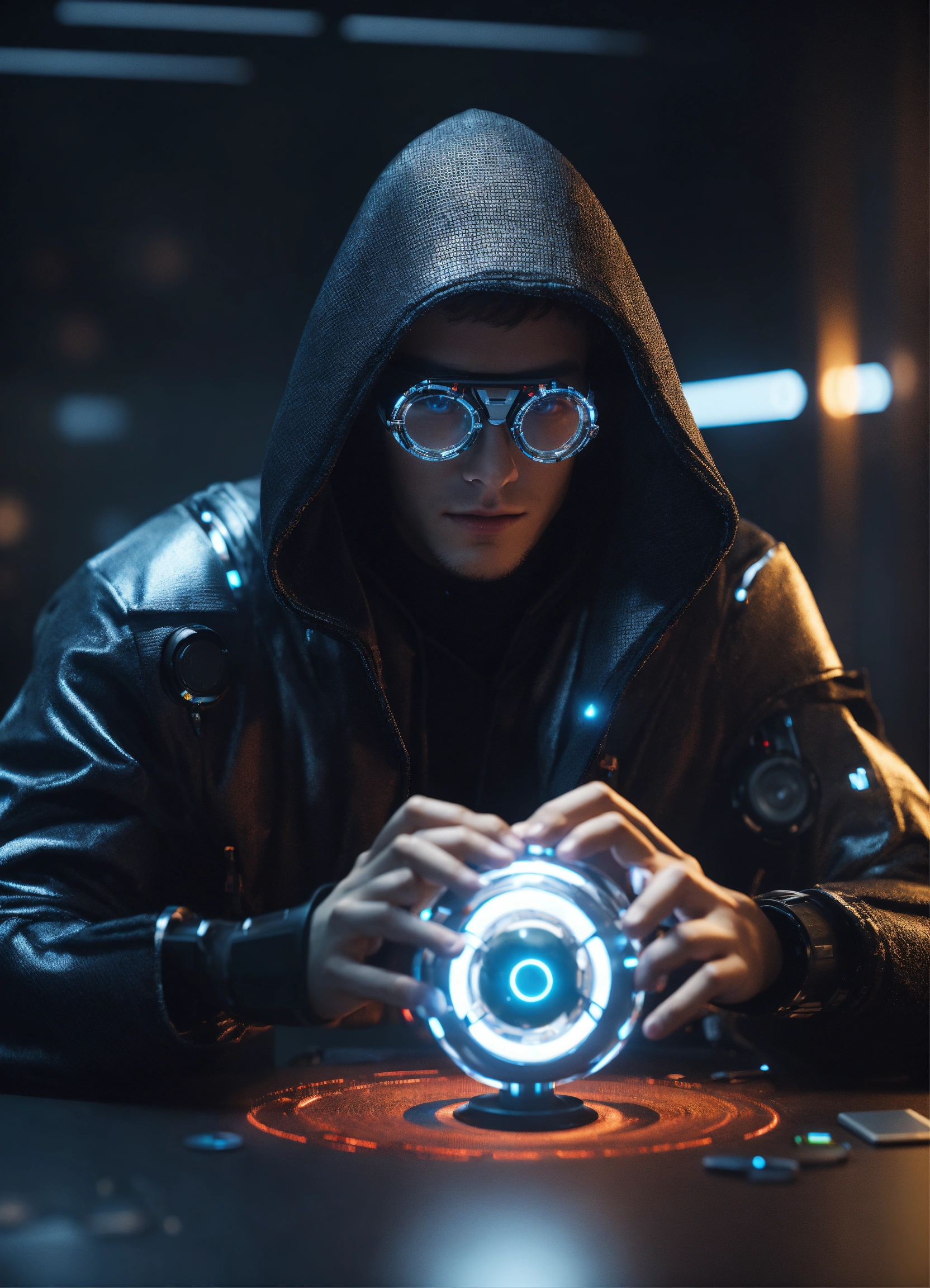 Lexica - Nerdy 25 year old male cyborg hacker wearing futuristic ...