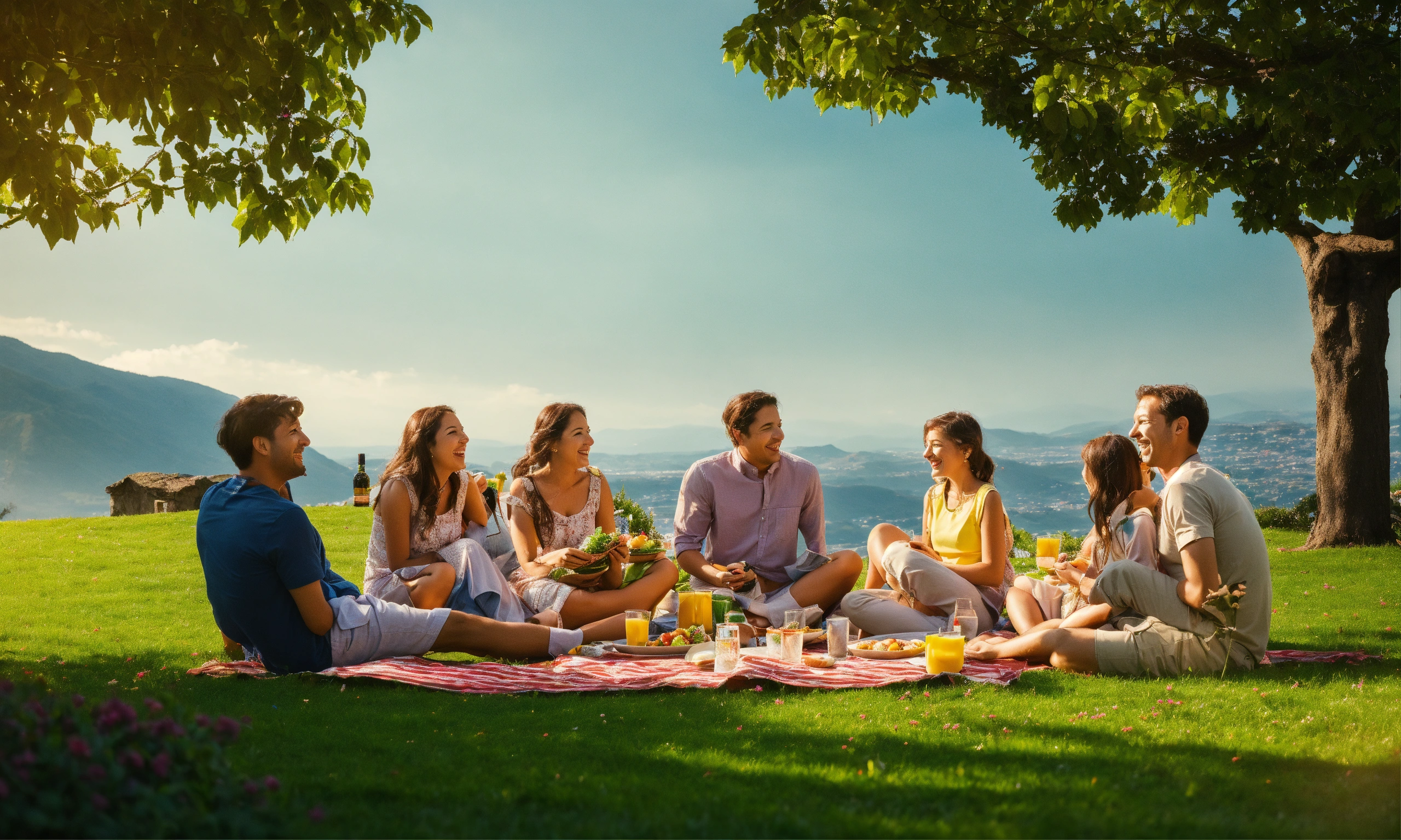 Lexica - People enjoying life with family sitting in lawn gossips 8K