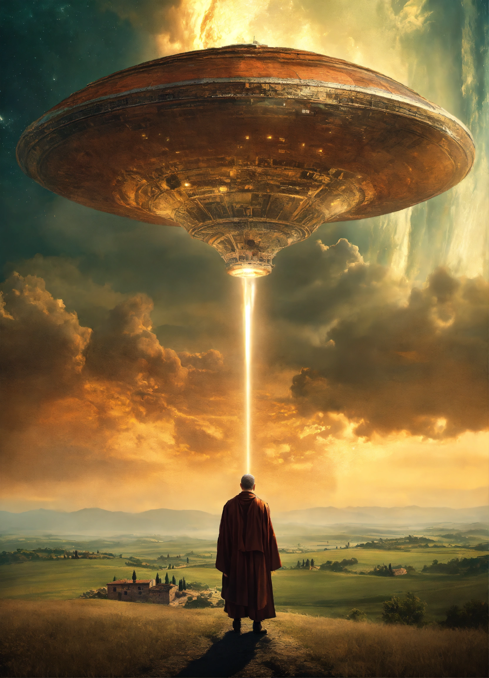 Lexica - Tuscany, alien spaceship above the sky, earth as a post ...
