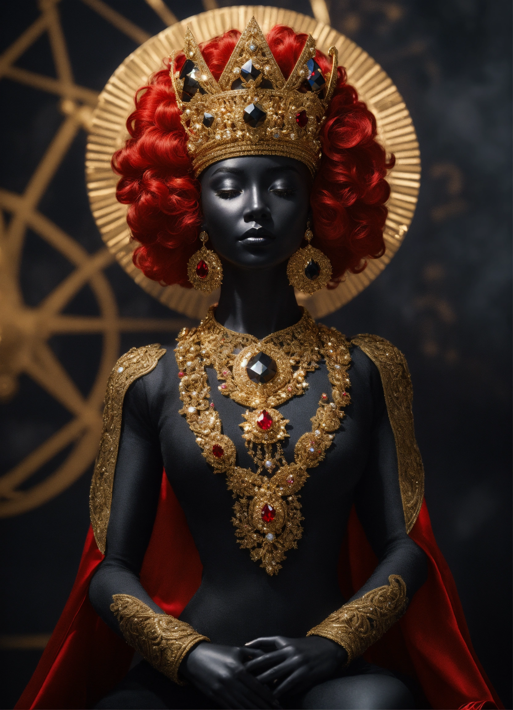 Lexica - Minimalism. Black Solar Queen with long oversized red flowing ...