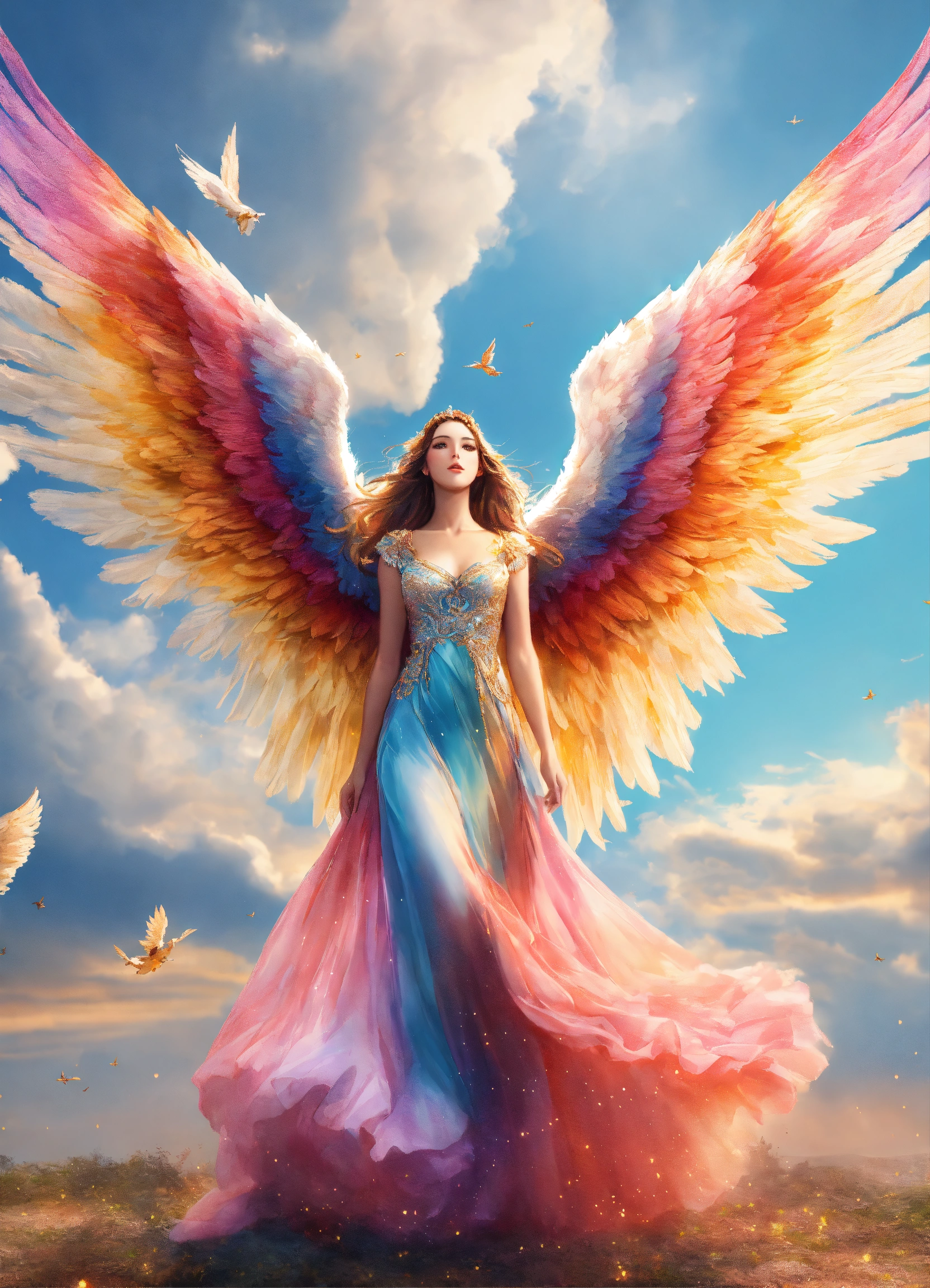 Lexica - Female angels and male angels flying in the sky, beautiful ...