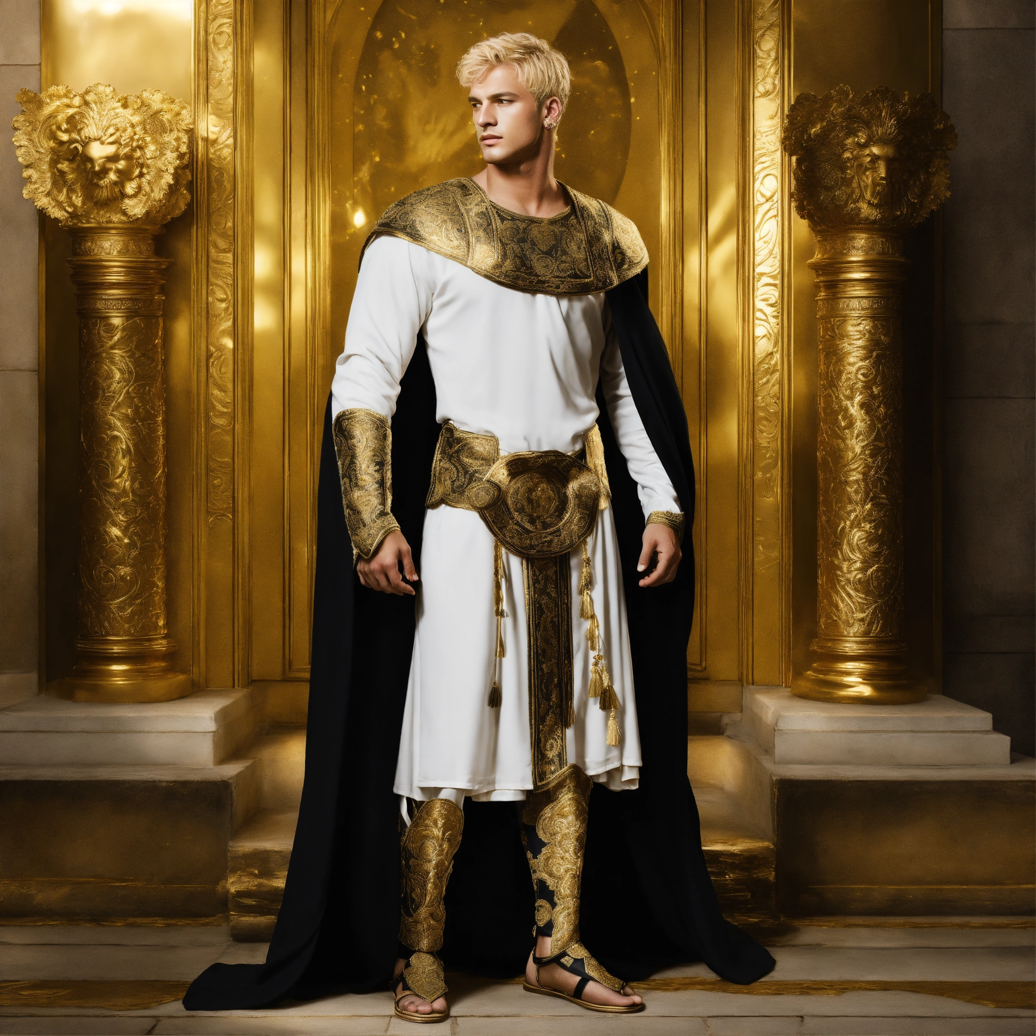 Lexica - Blond white Roman man, in black and gold noble robe/suit and ...