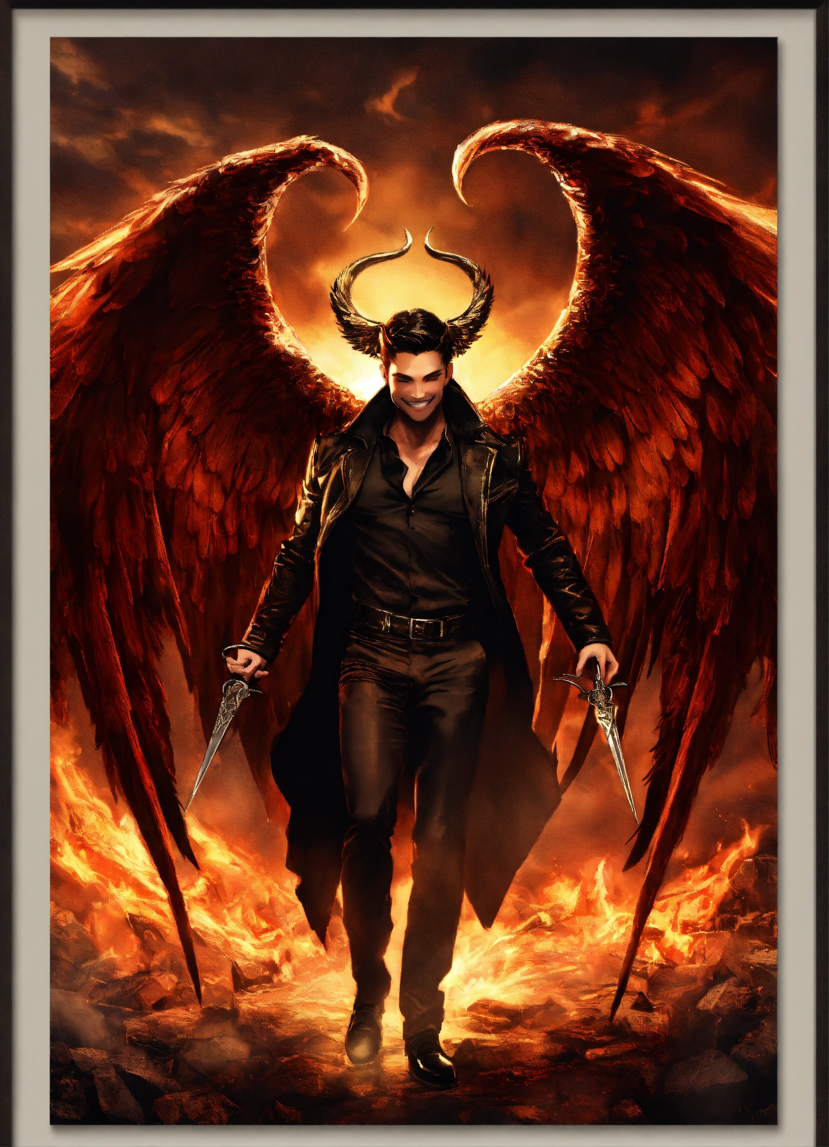 Lexica - Lucifer as an angel, evil grin, evil smile, full scene