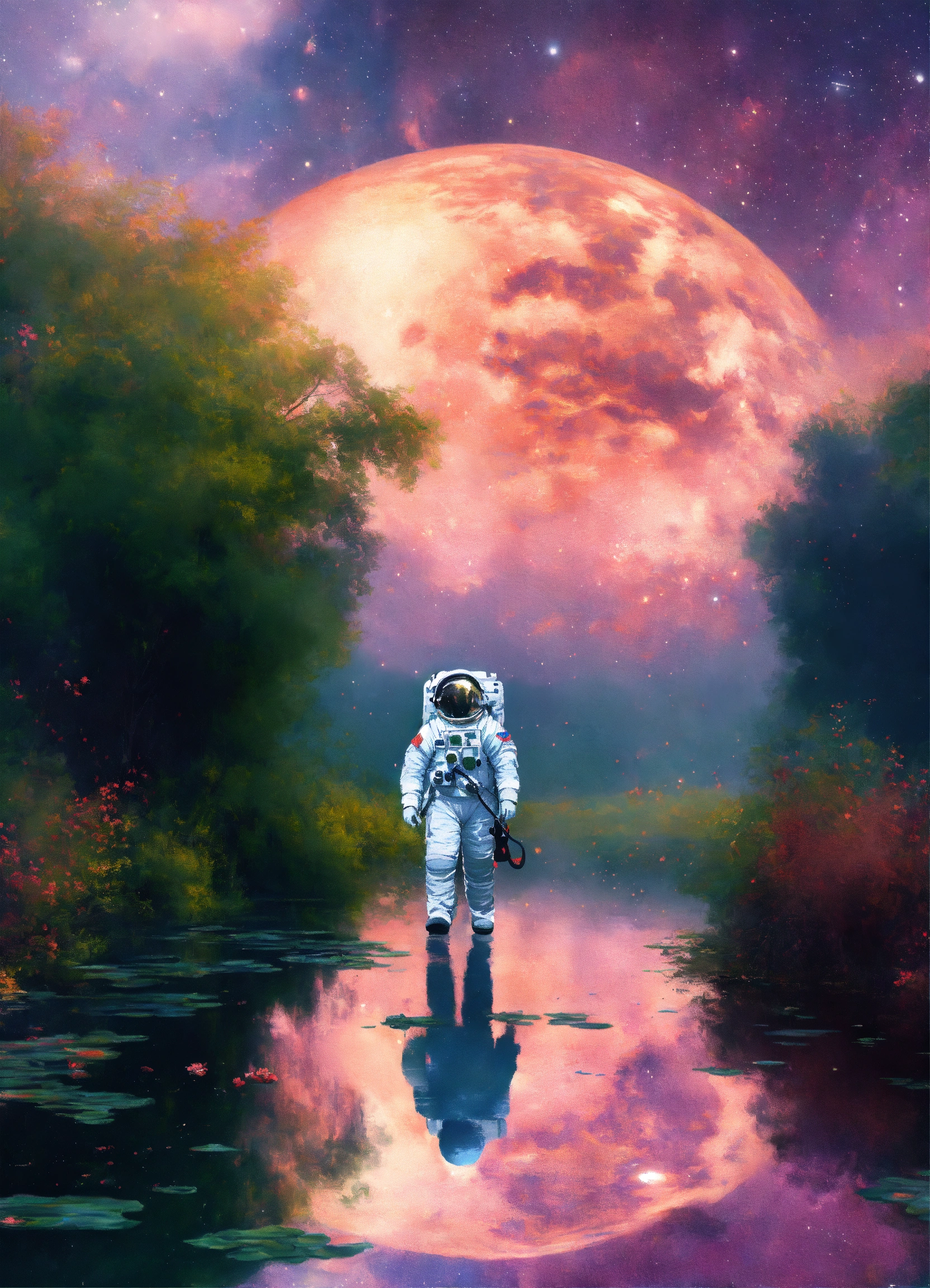 Lexica - A monet style space ambience with an astronaut