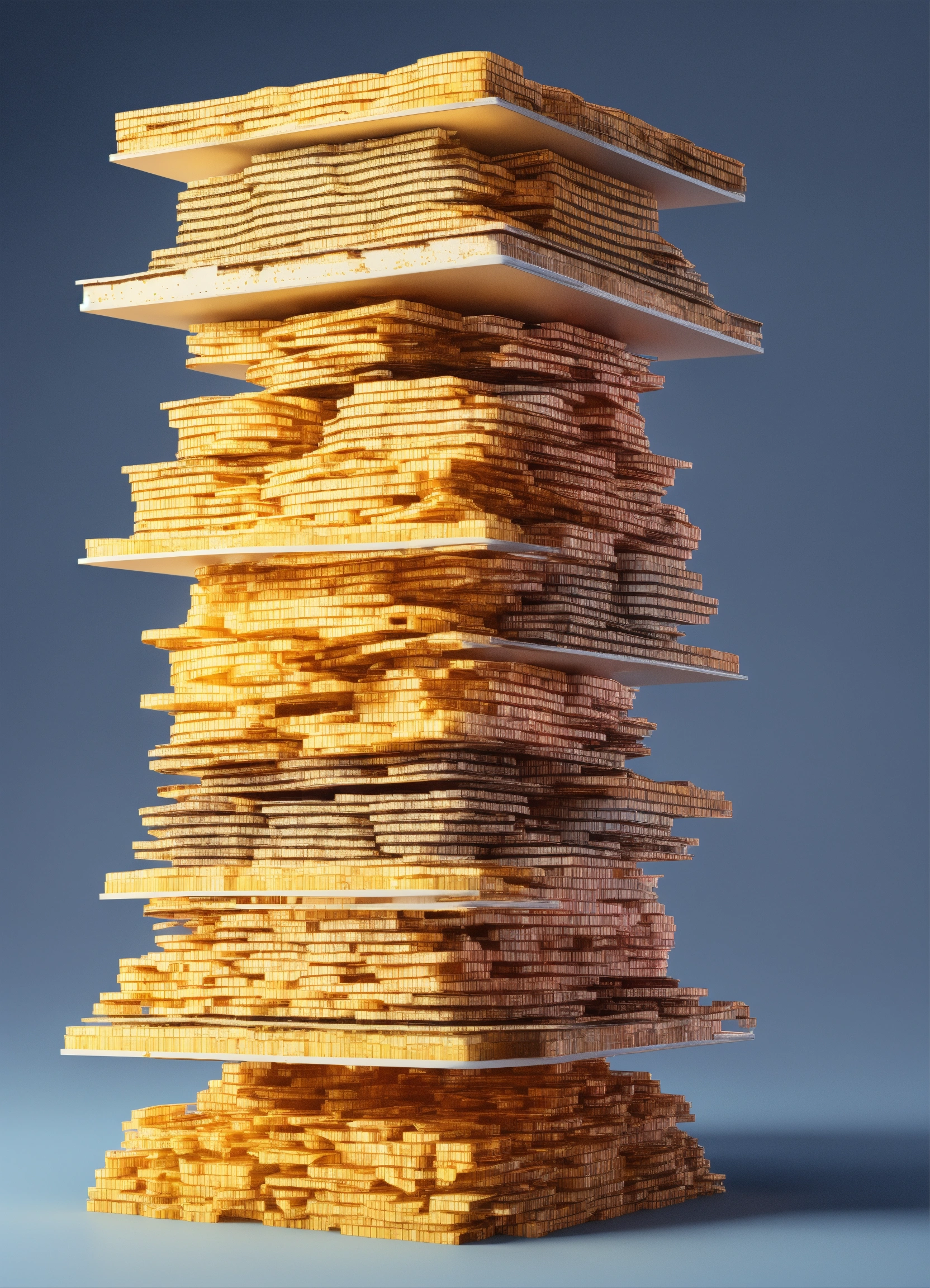 Lexica - Ai illustration, stack, chips, layer by layer, 3d