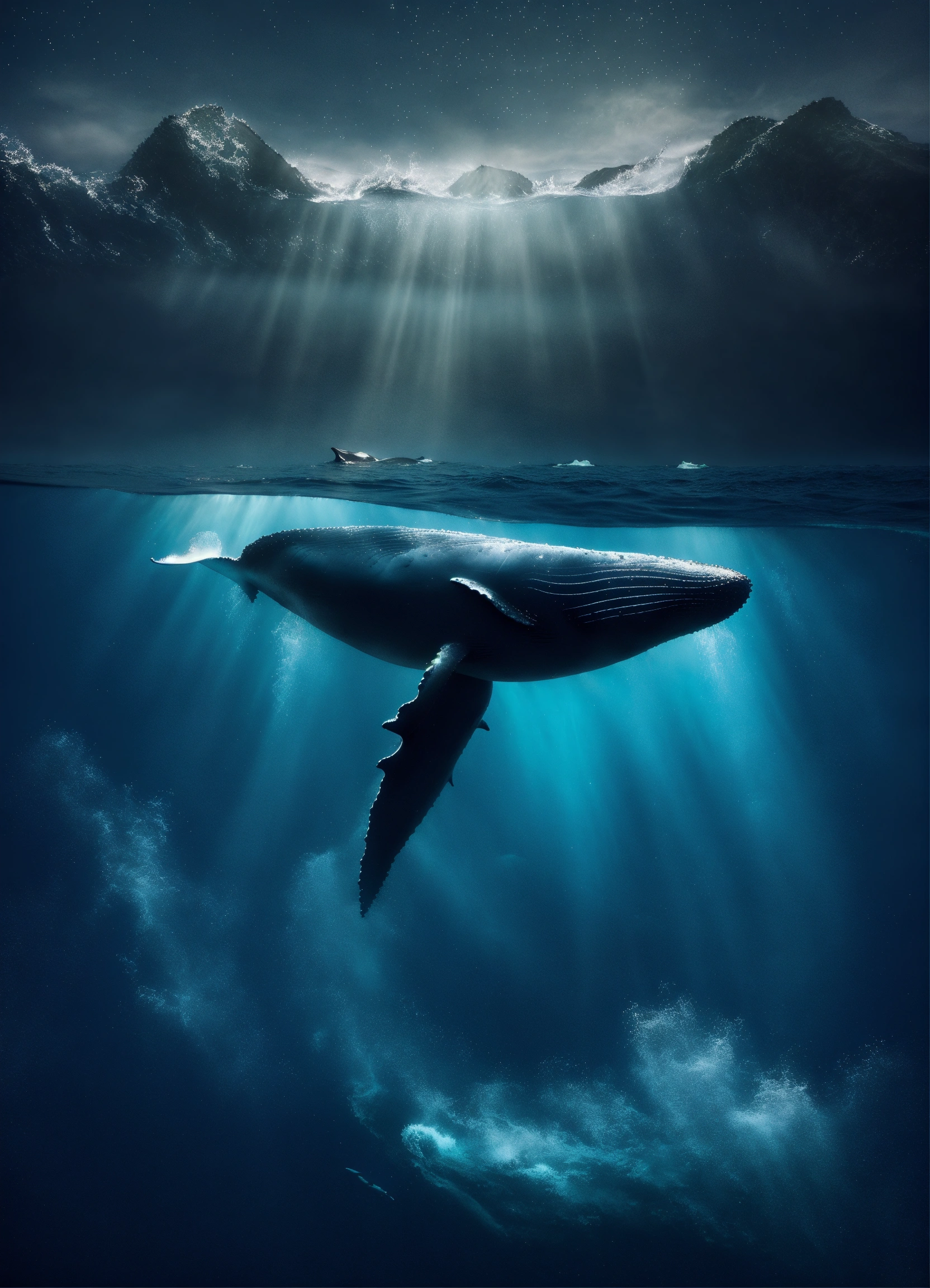 Lexica - Dreamy vision of a humpback whale swimming away in the ...
