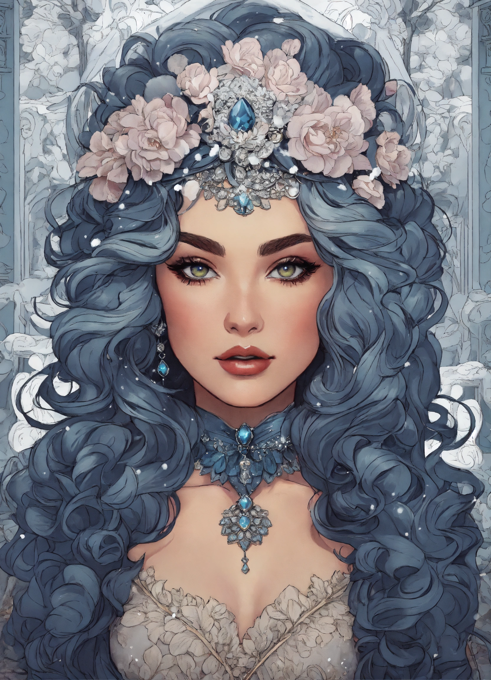 Lexica - "Veronica Lodge as rococo Merida", huge rococo hair, snow ...