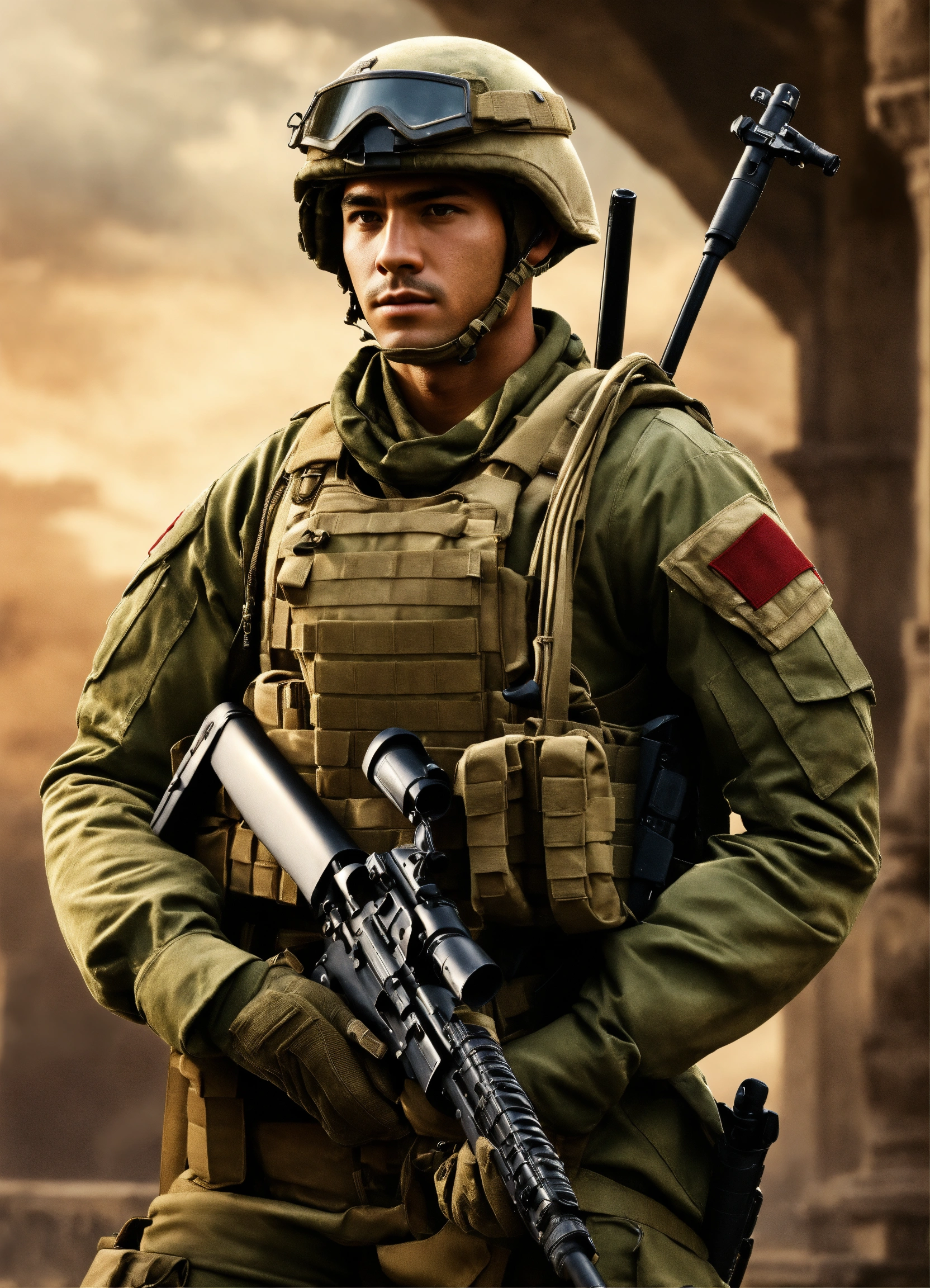 Lexica - A realistic soldier with a soldier full body staff in his hand ...