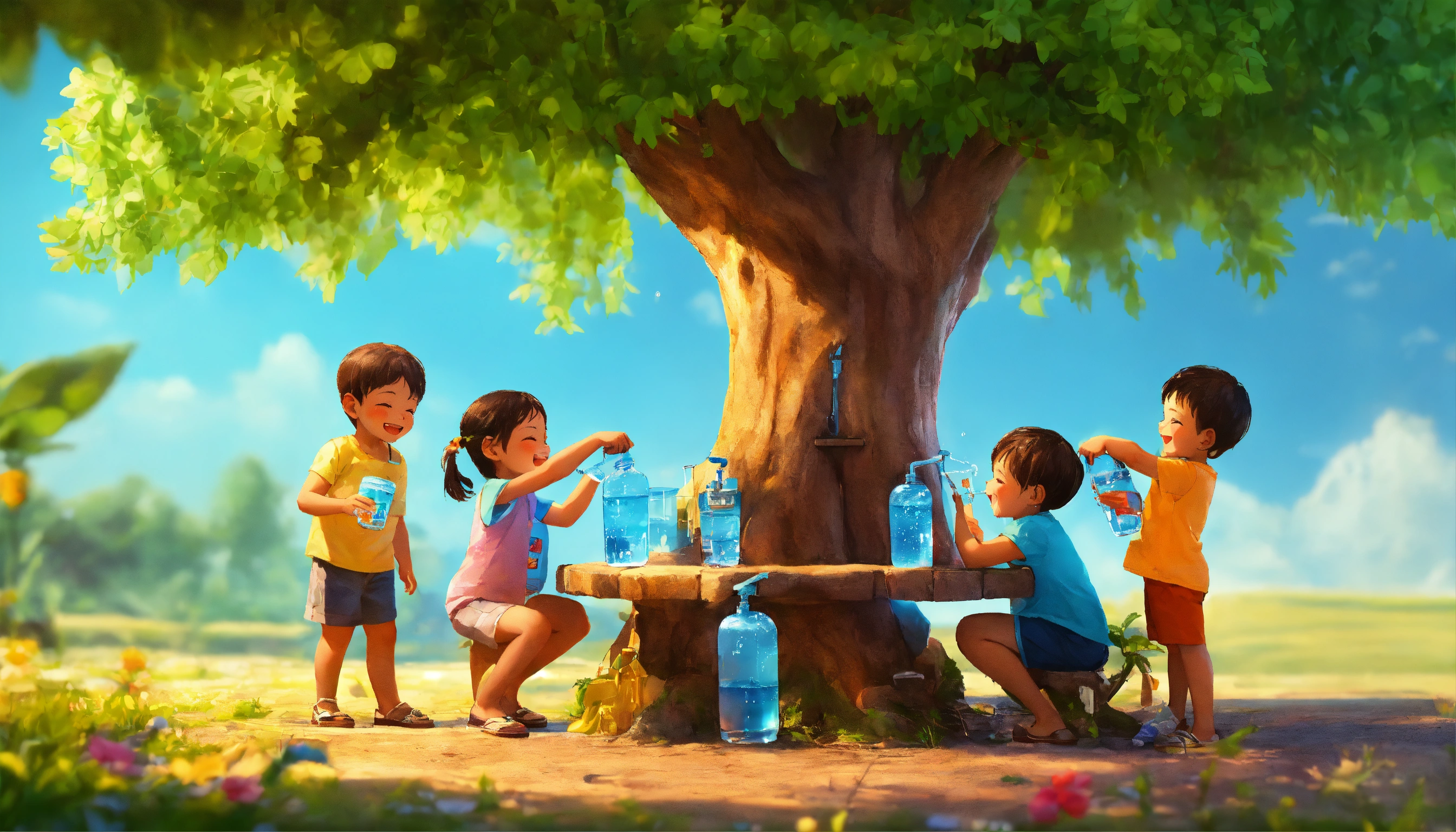 Lexica - Generate an image of real children drinking water on tap in a ...