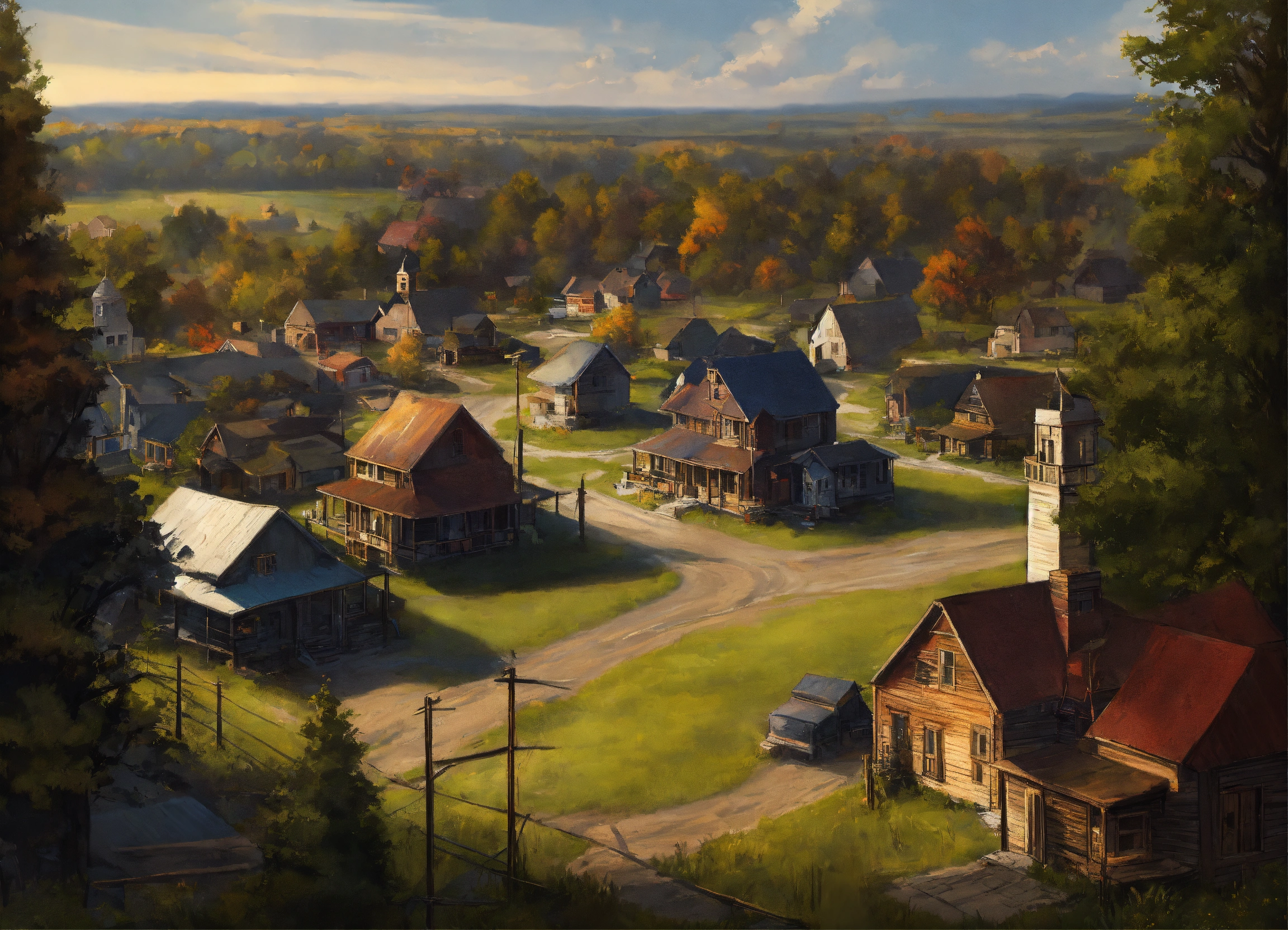 Lexica - Midwest small rural town surrounded by forest landscape, close ...