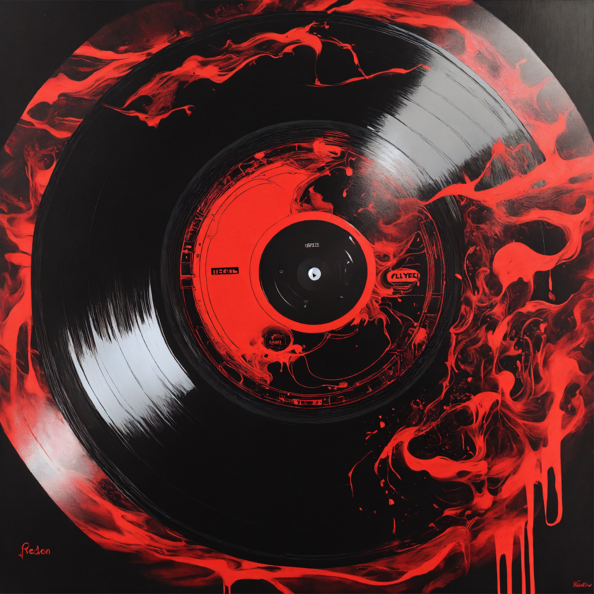 Lexica - Vinyl hand painting techno music black and red tone