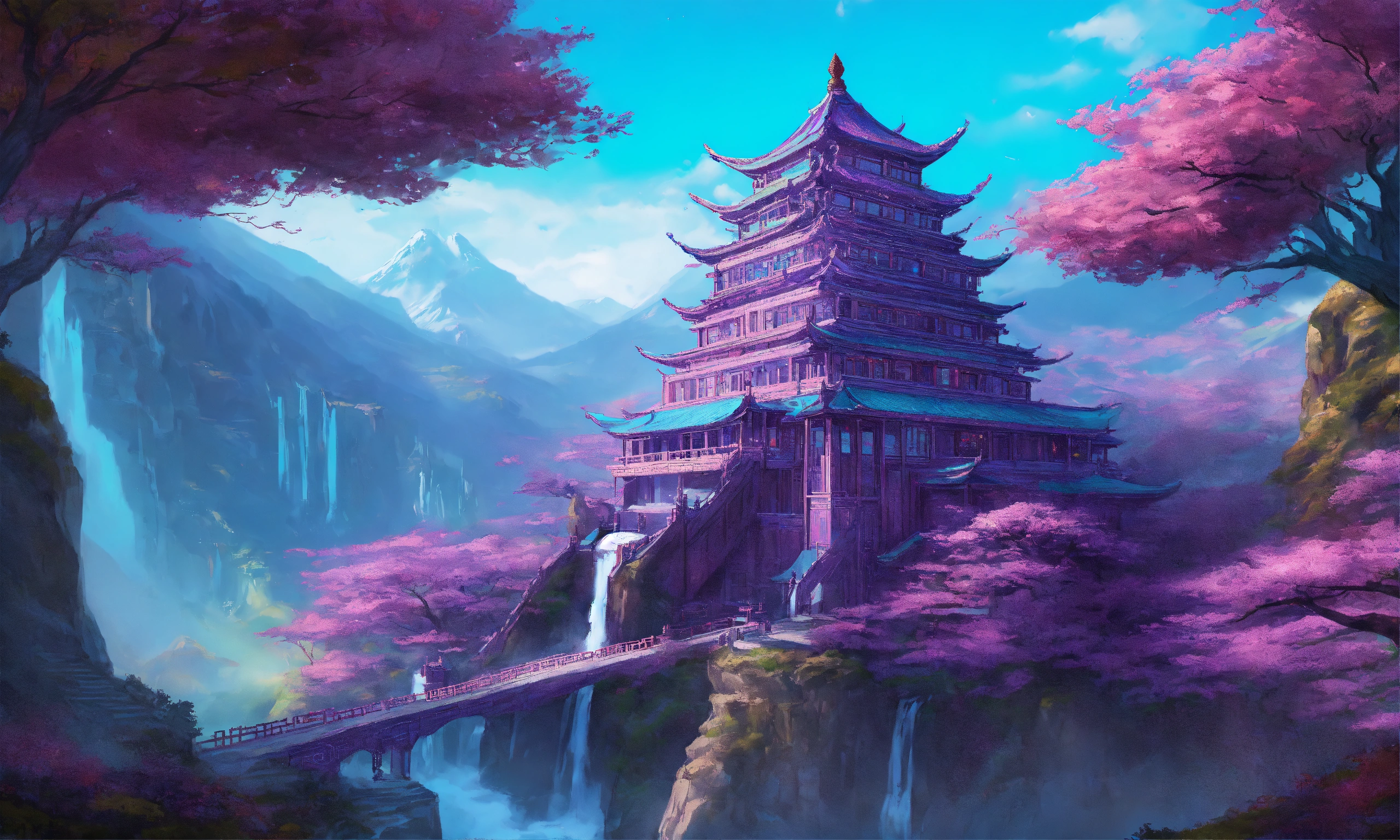 Lexica - Drawing of a fully shown large purple and cyan elegant high ...